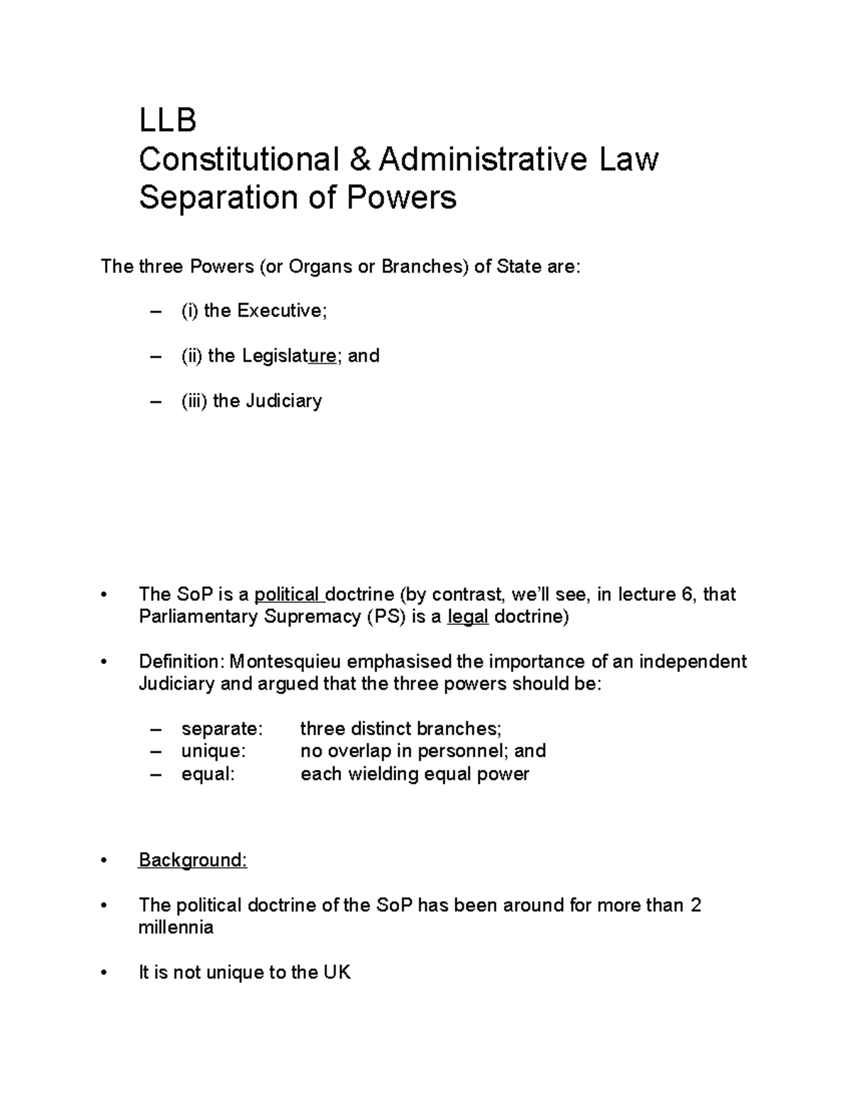 Seperation of powers - LLB Constitutional & Administrative Law ...
