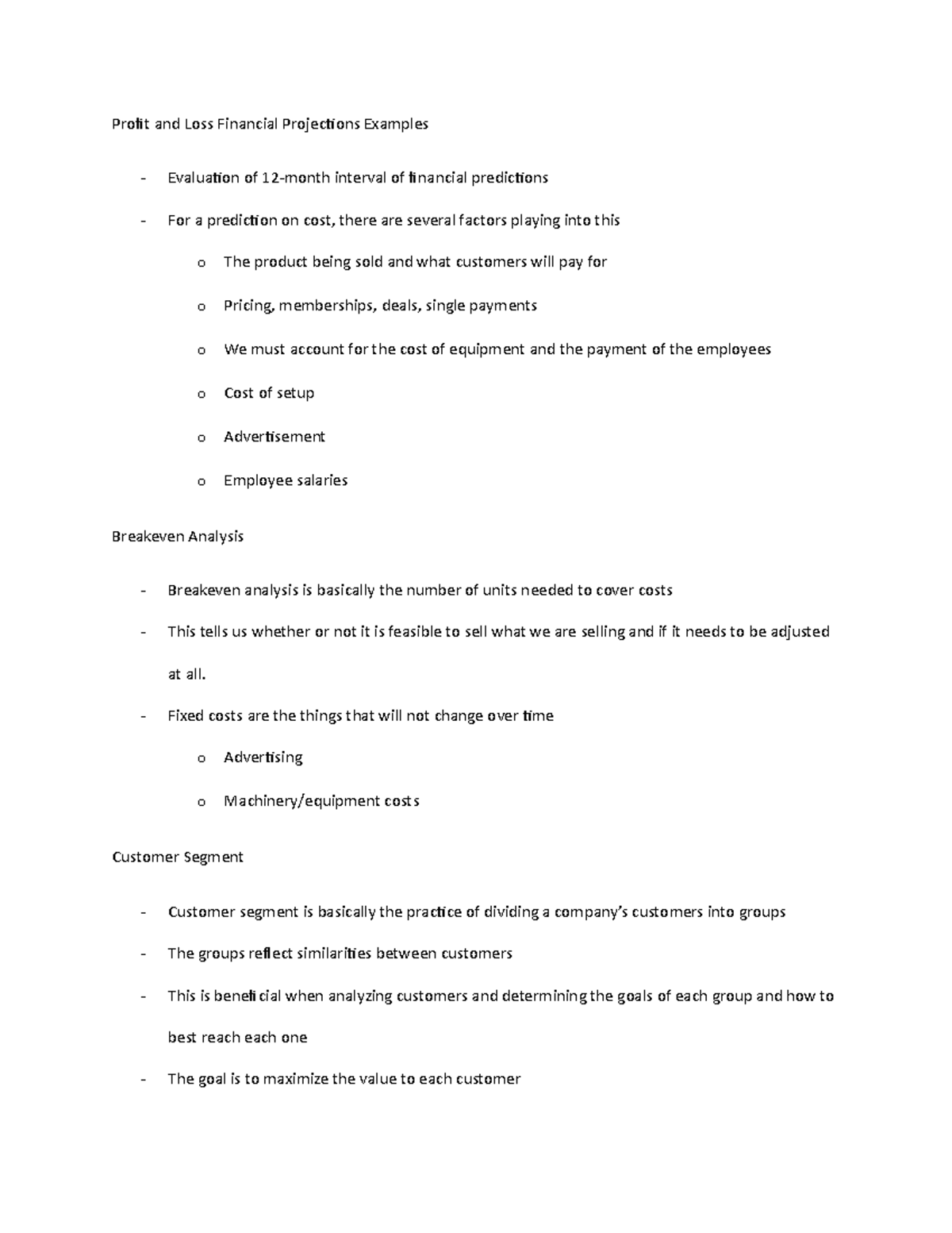 Running a business - lecture notes - Profit and Loss Financial ...