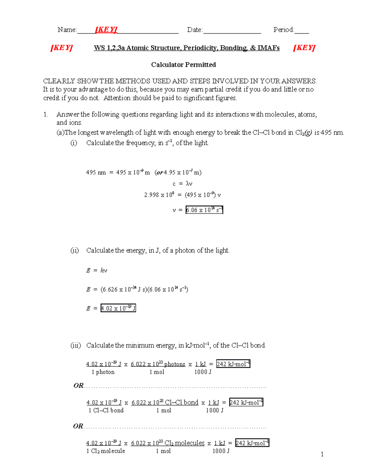 WS 1 2 3a At Str Per Bond and IMAFs FR KEY - Name:_____ [KEY ...