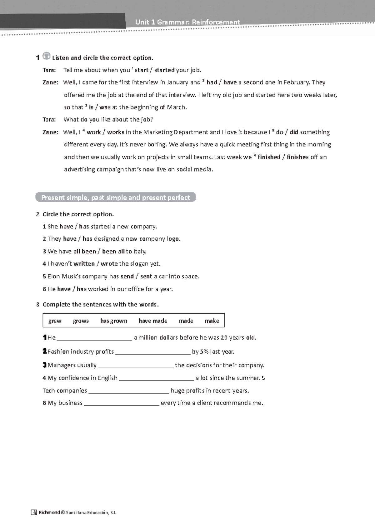 NY4 Grammar worksheets Unit 1 - © Santillana Educación, S. Unit 1 ...