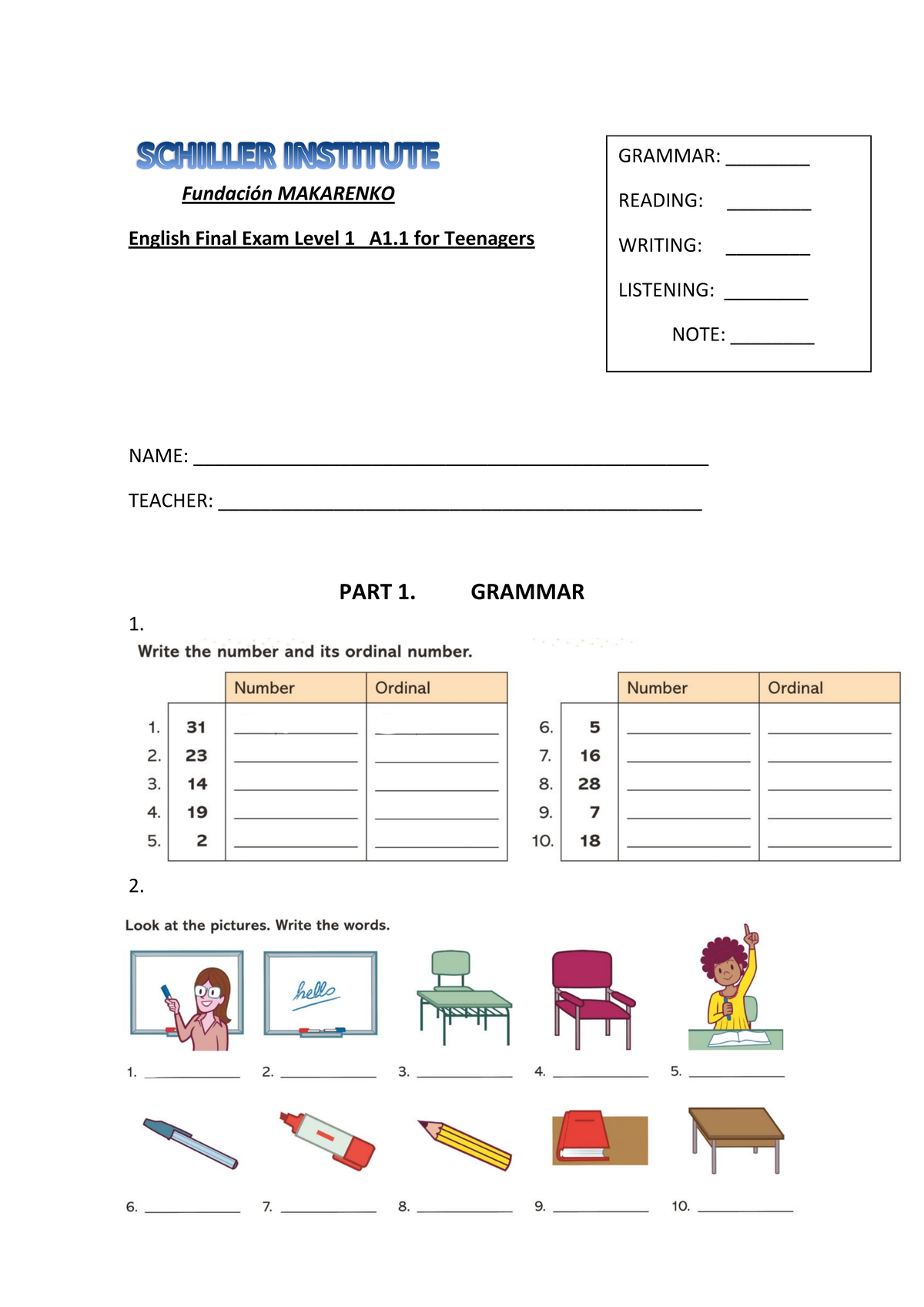 Exam A11 202405040901 59636 - Fundación MAKARENKO English Final Exam Level 1 A1 for Teenagers ...