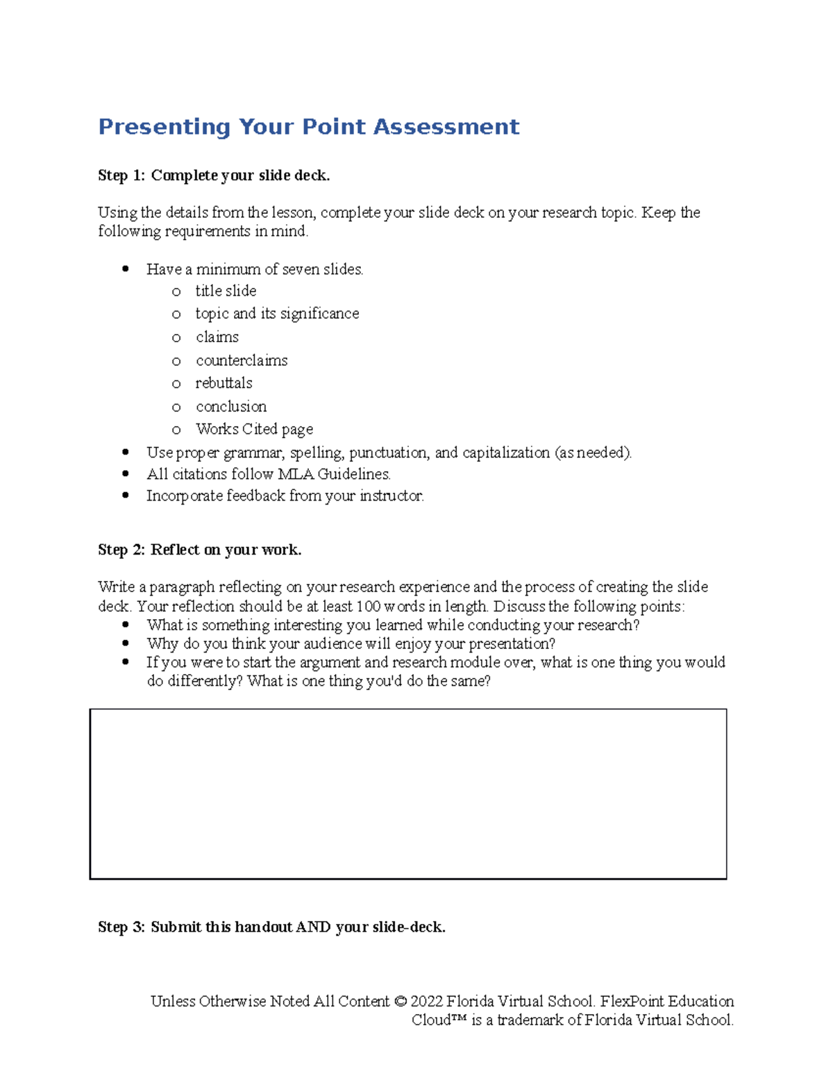 Presenting your point assess rubric - Presenting Your Point Assessment ...