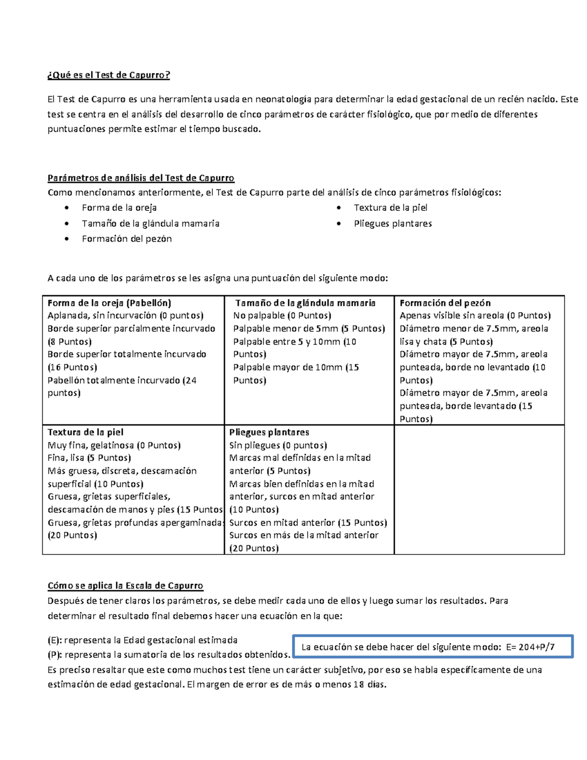 Embriologia - øQuÈ es el Test de Capurro? El Test de Capurro es una ...