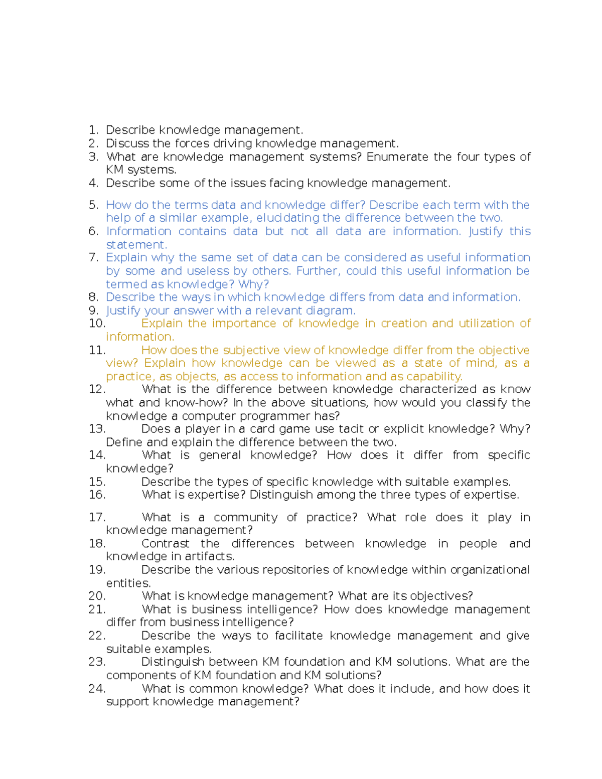 Knowledge management practice questions - Describe knowledge management ...