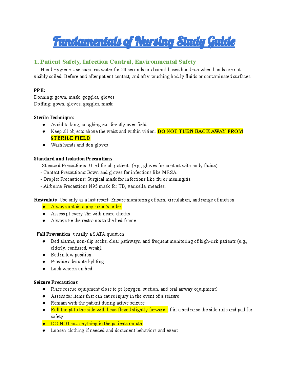 Fundamentals of Nursing Study Guide for Nursing Exams- Nclex ...