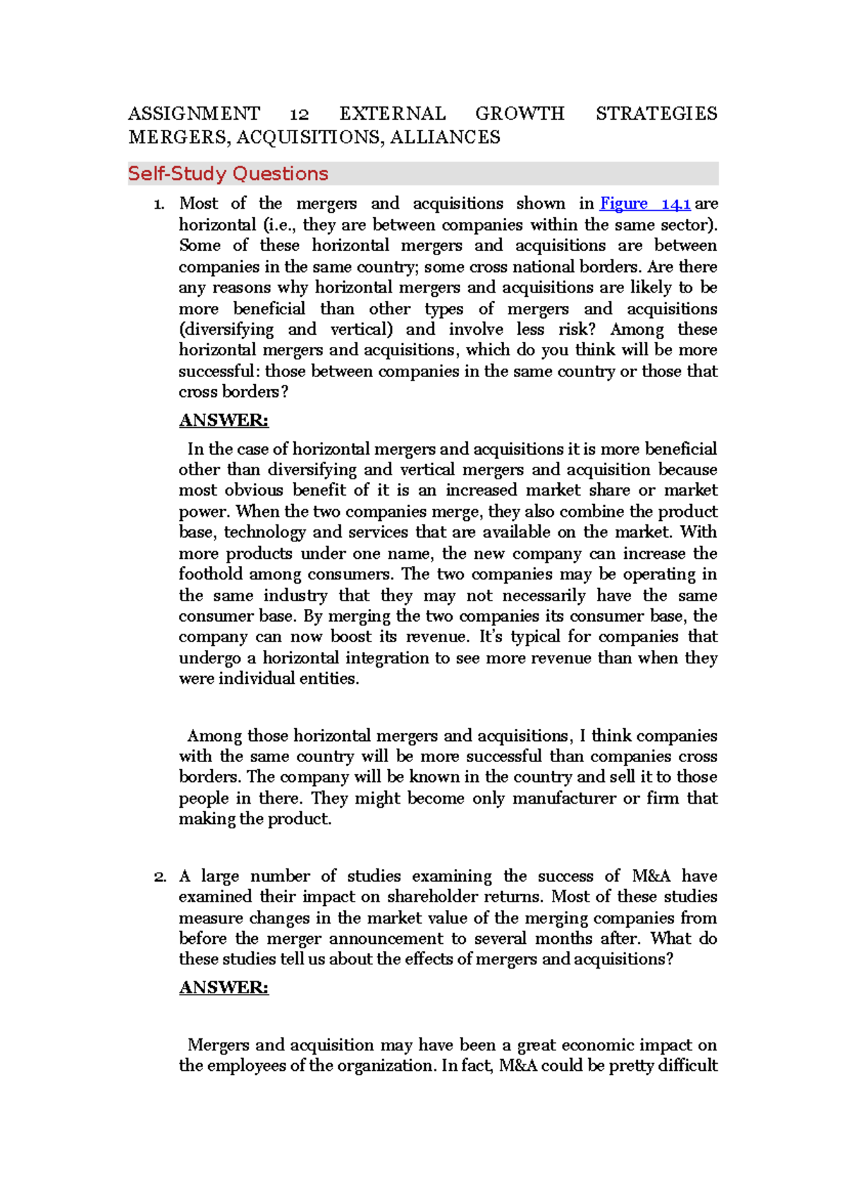 Assignment 12 - Straba - ASSIGNMENT 12 EXTERNAL GROWTH STRATEGIES ...