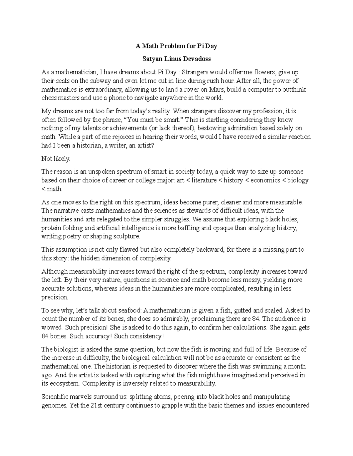 A Math Problem for Pi Day - A Math Problem for Pi Day Satyan Linus ...