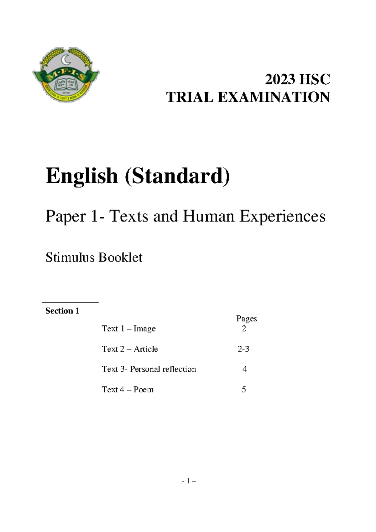 2023 HSC Trial Standard Paper 1 Stimulus Paper - 2023 HSC TRIAL ...