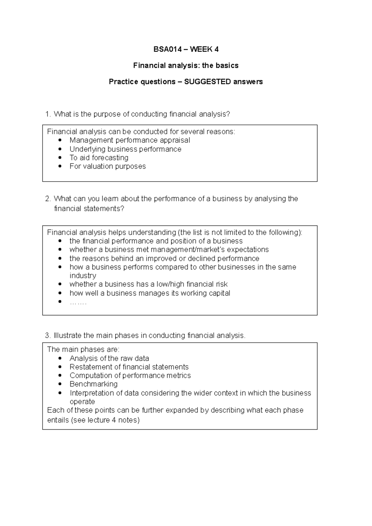 BSA014 practice questions week 4 Answers - BSA014 – WEEK 4 Financial ...