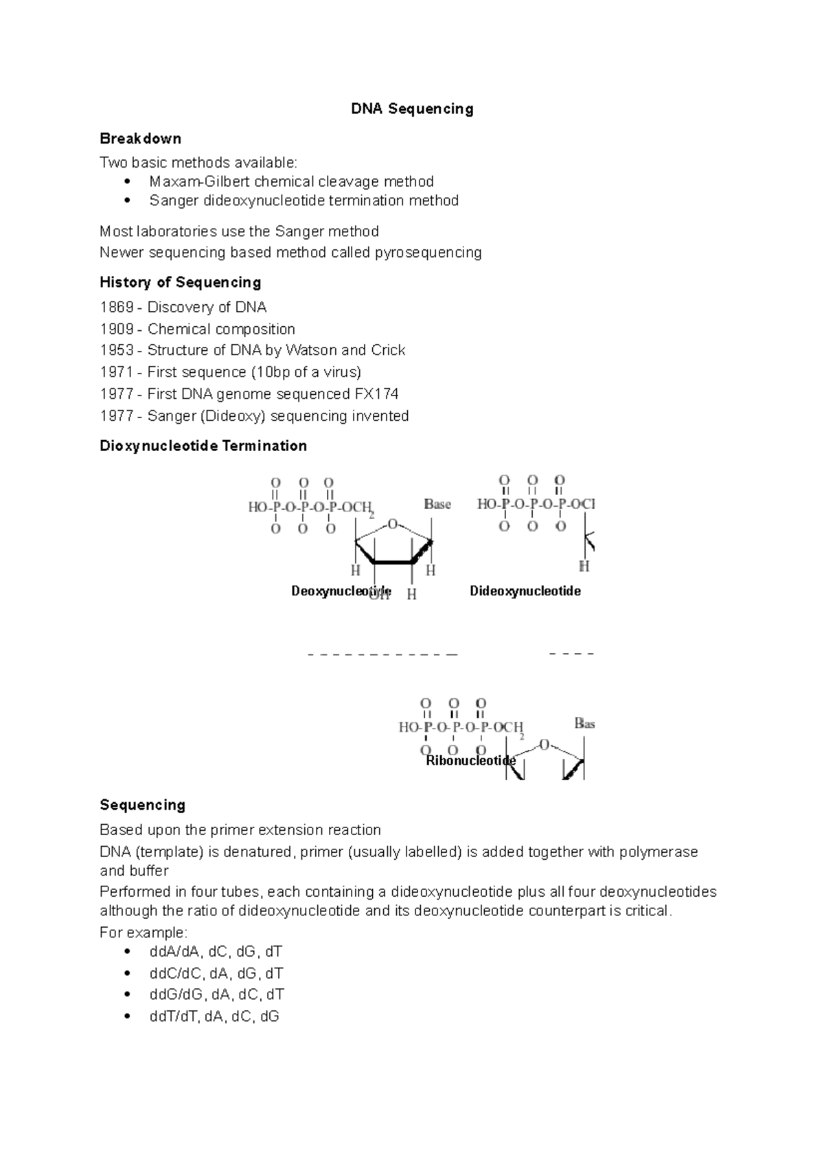 DNA Sequencing - Lecture notes 6 - DNA Sequencing Breakdown Two basic ...