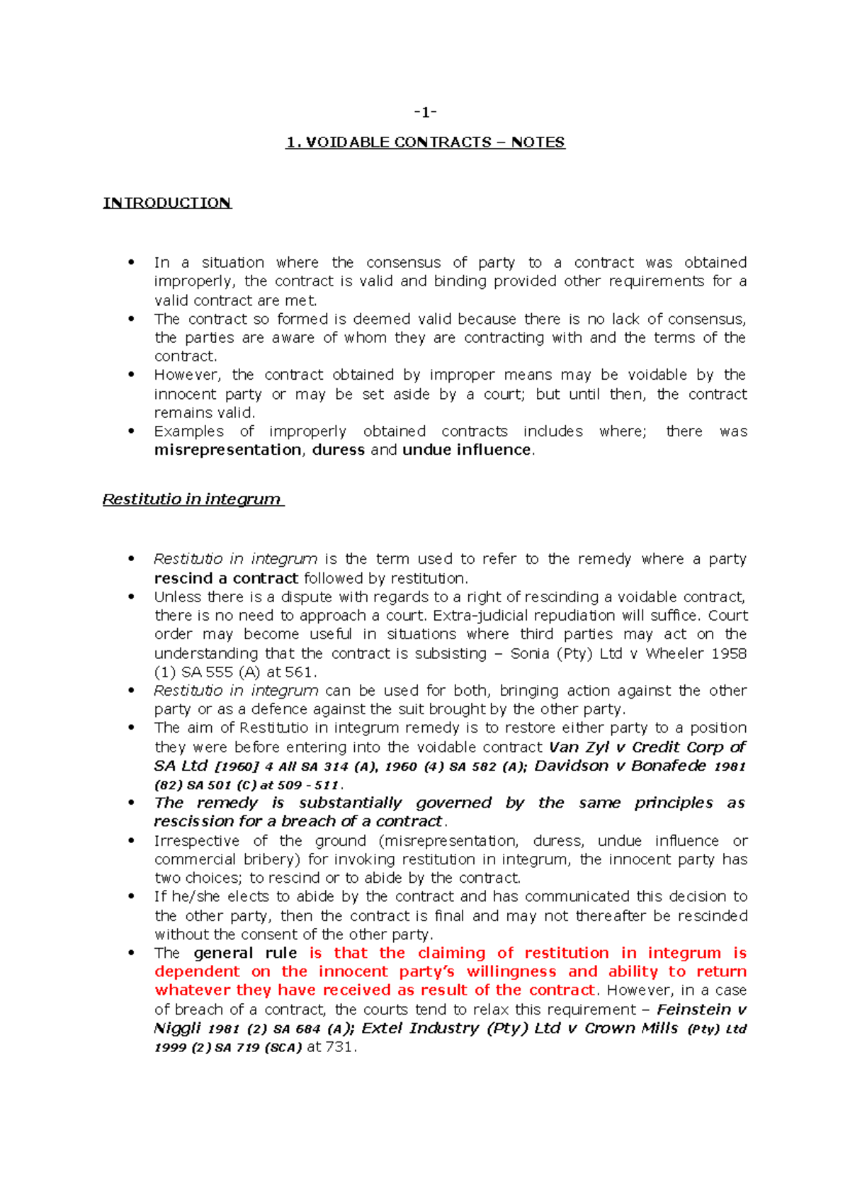 Voidable Contracts - Notes -1- 1. VOIDABLE CONTRACTS – NOTES ...
