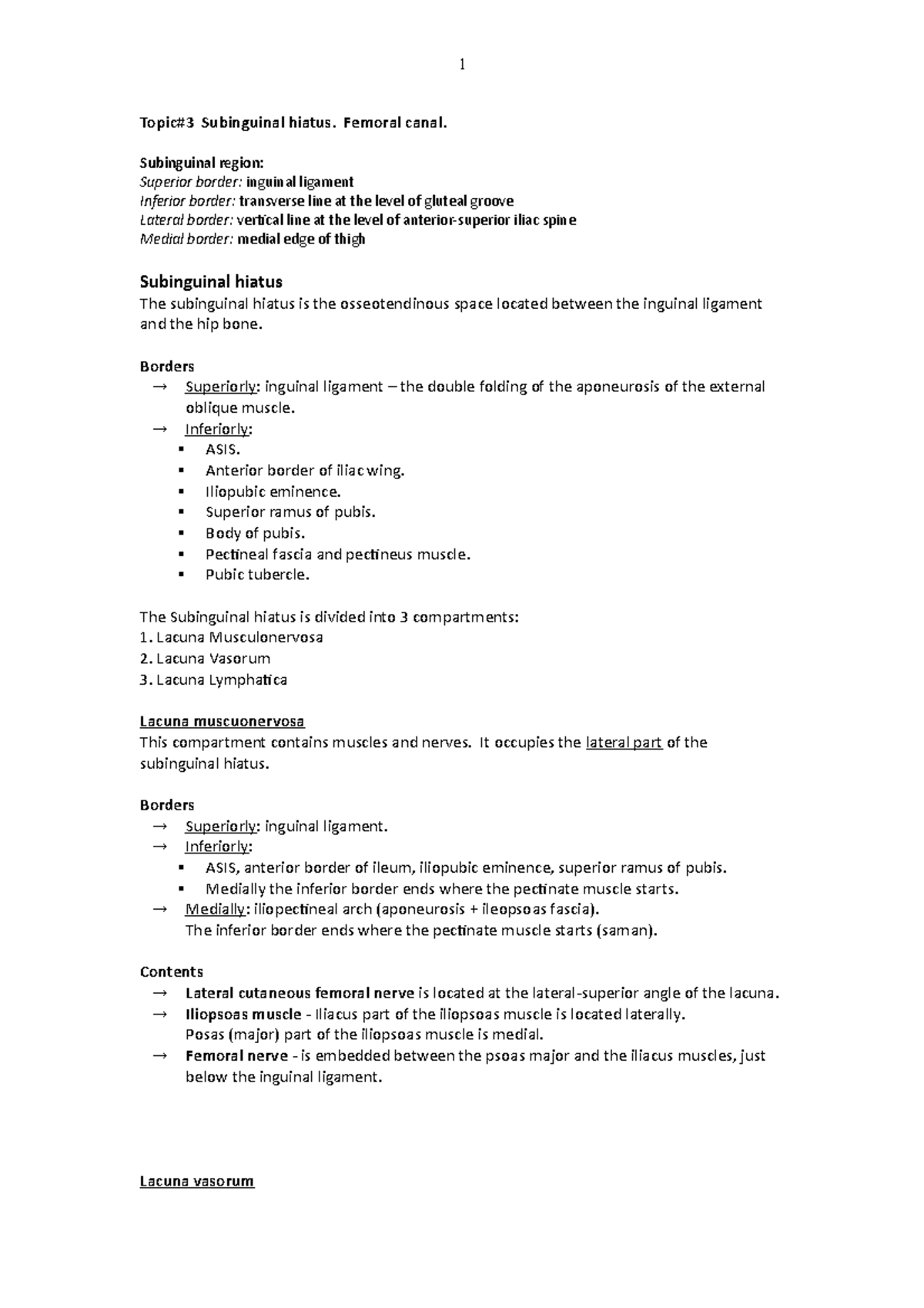 Topic 3 - Summary Clinically Oriented Anatomy - 1 Subinguinal hiatus ...