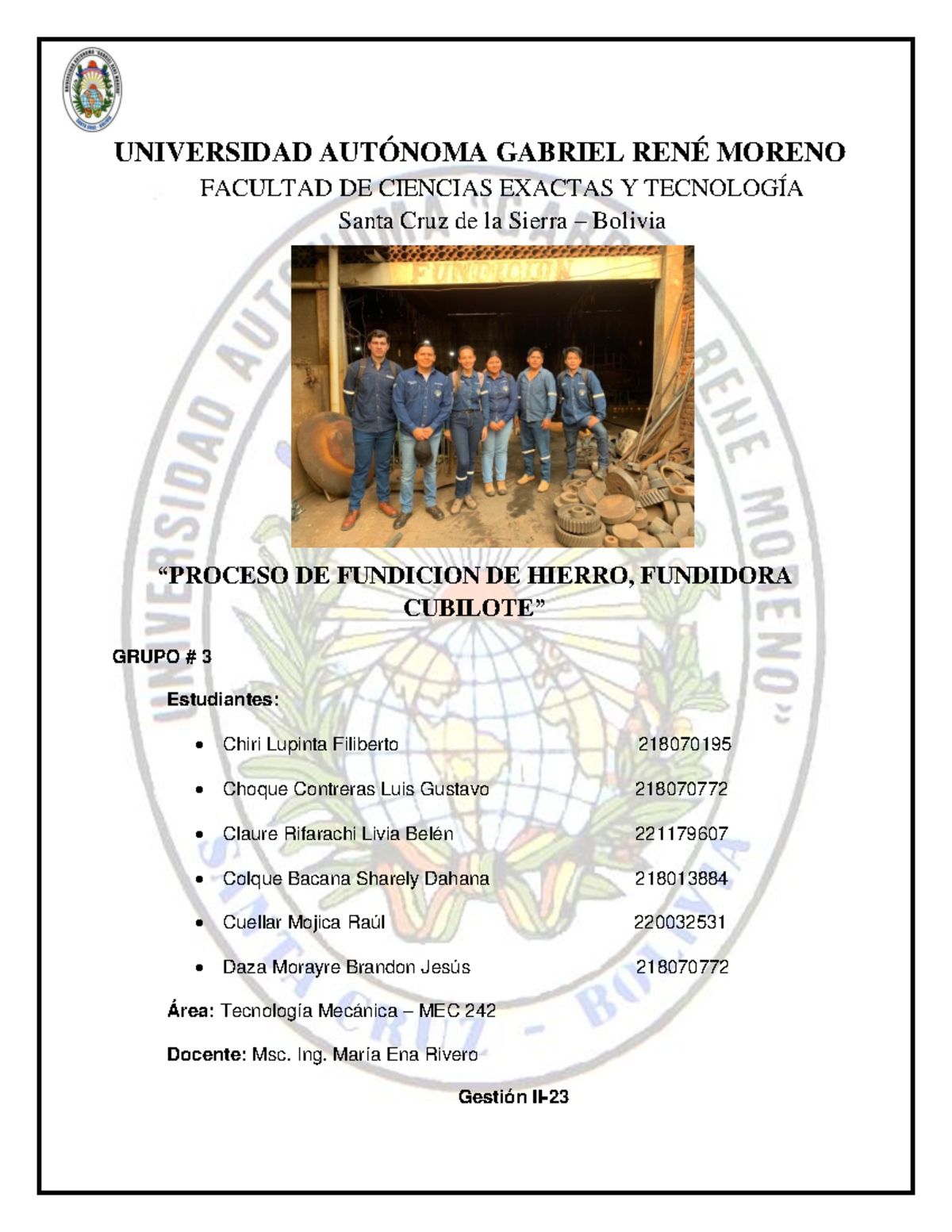 Tecnologia - Proceso de Fundicion del hierro - UNIVERSIDAD AUTÓNOMA ...