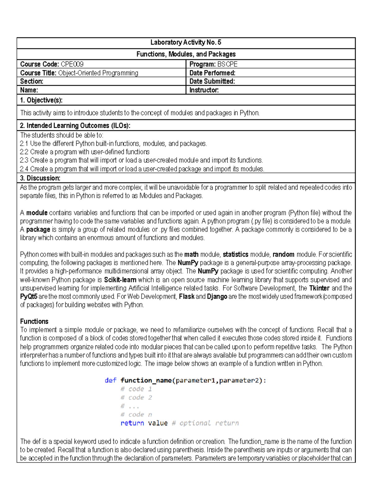 Laboratory Activity 5 - Functions, Modules, and Packages - Laboratory ...