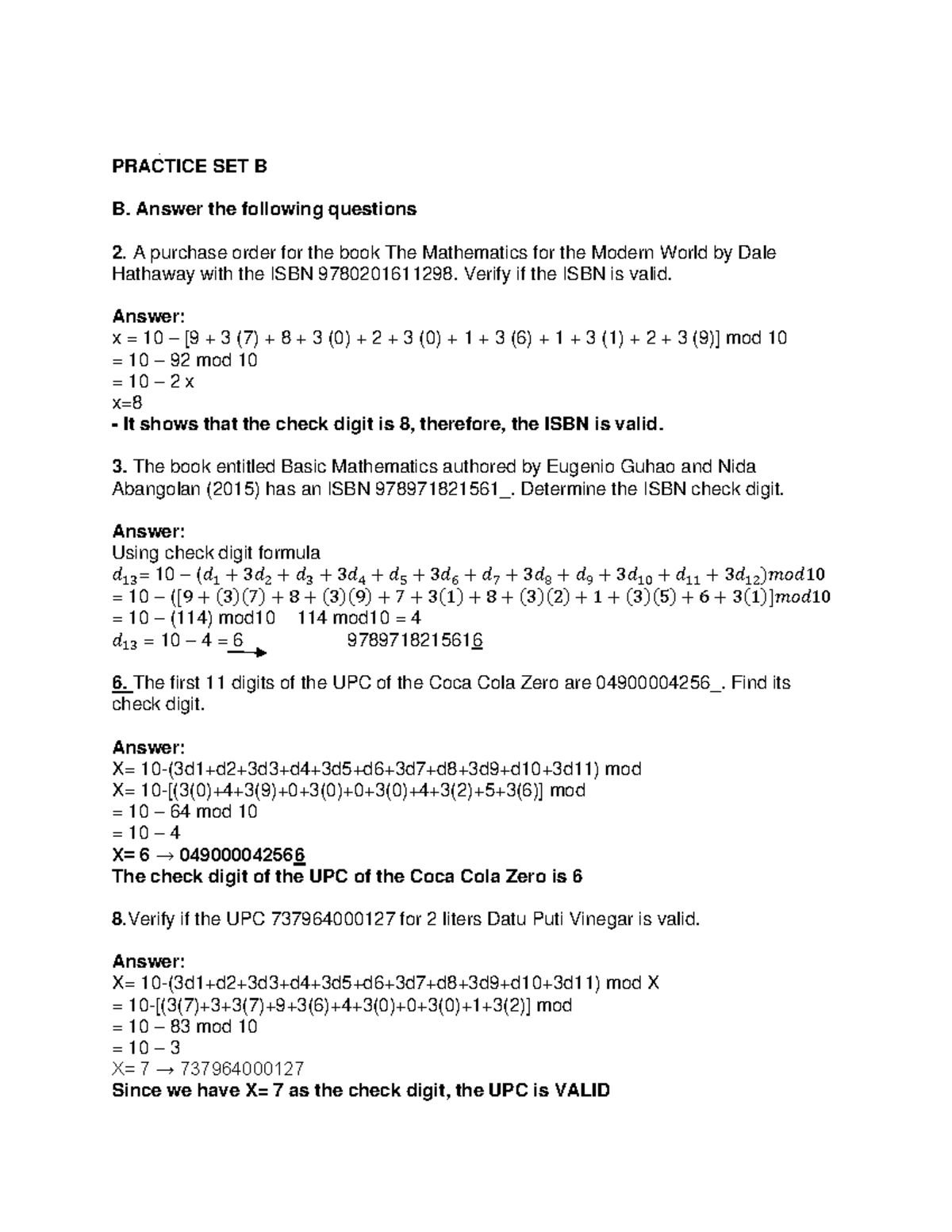 Practice SET 9B - HCHBKBB - AILA JANE PUNO CRISOSTOMO GE4 (7874) PRACTICE SET B B. Answer the ...