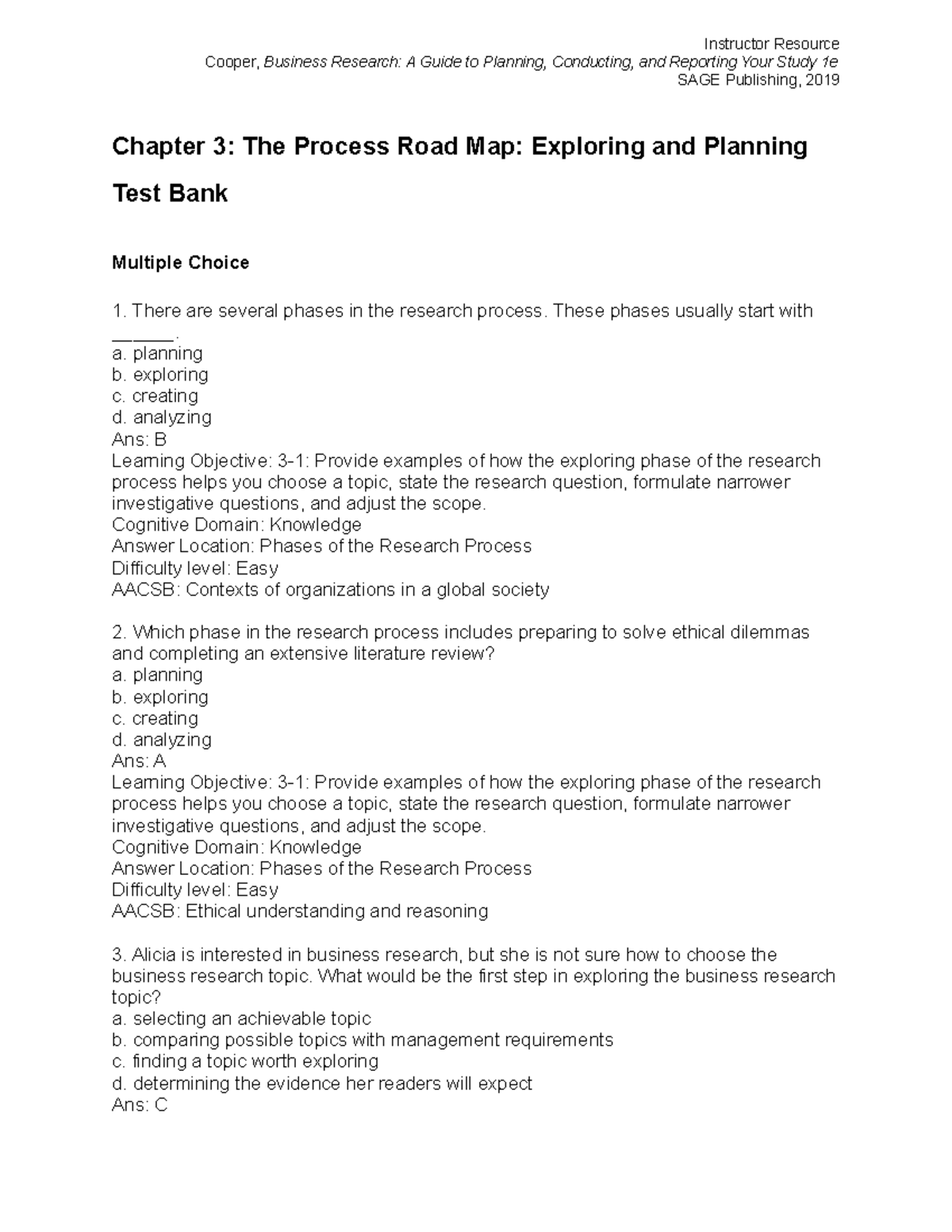 Cooper 1e TB03 - notes - Cooper, Business Research: A Guide to Planning ...