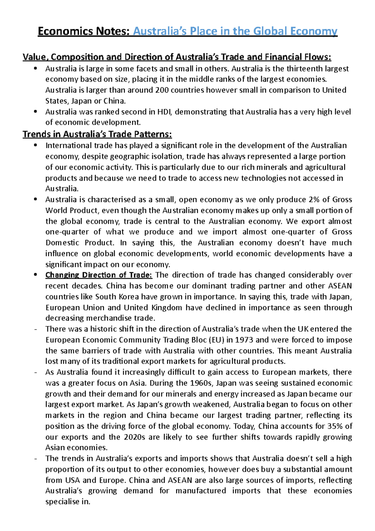 Australia's Place in the Global Economy - Economics Notes: Australia’s ...