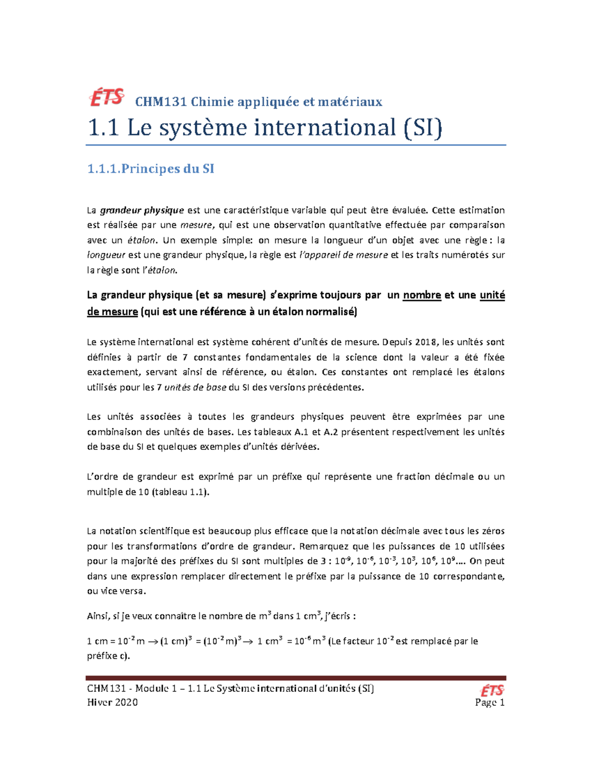 1-1 Le système international 2020 - CHM131 - Module 1 – 1 Le Système ...
