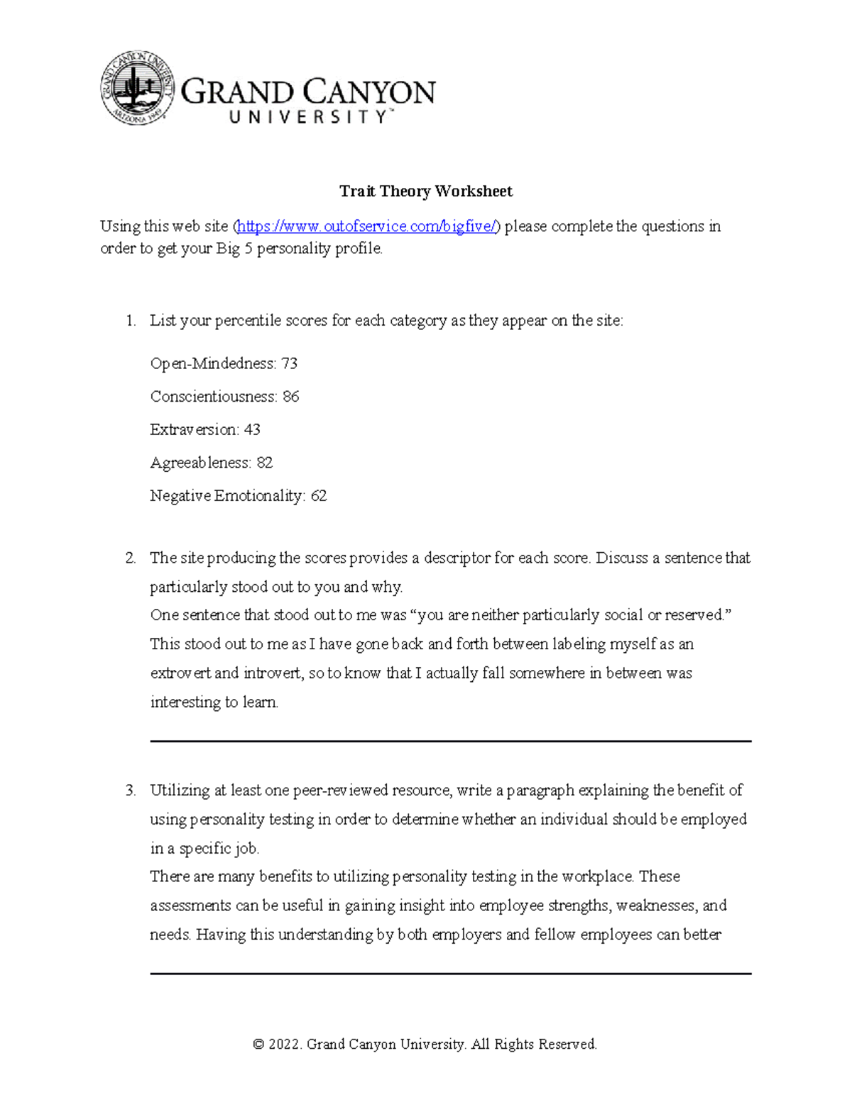 PSY 255 RS T3 Trait Theory Worksheet Toong - Trait Theory Worksheet ...