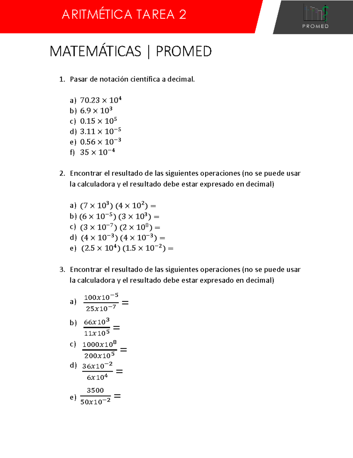 Tarea 2 - Bbvcc - ARITM.. TAREA 2 MATEMÁTICAS | PROMED Pasar de ...