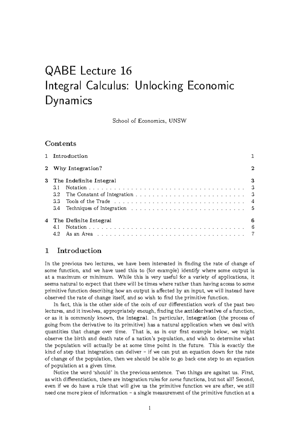 QABE Notes 16 - Lecture Slides - QABE Lecture 16 Integral Calculus ...