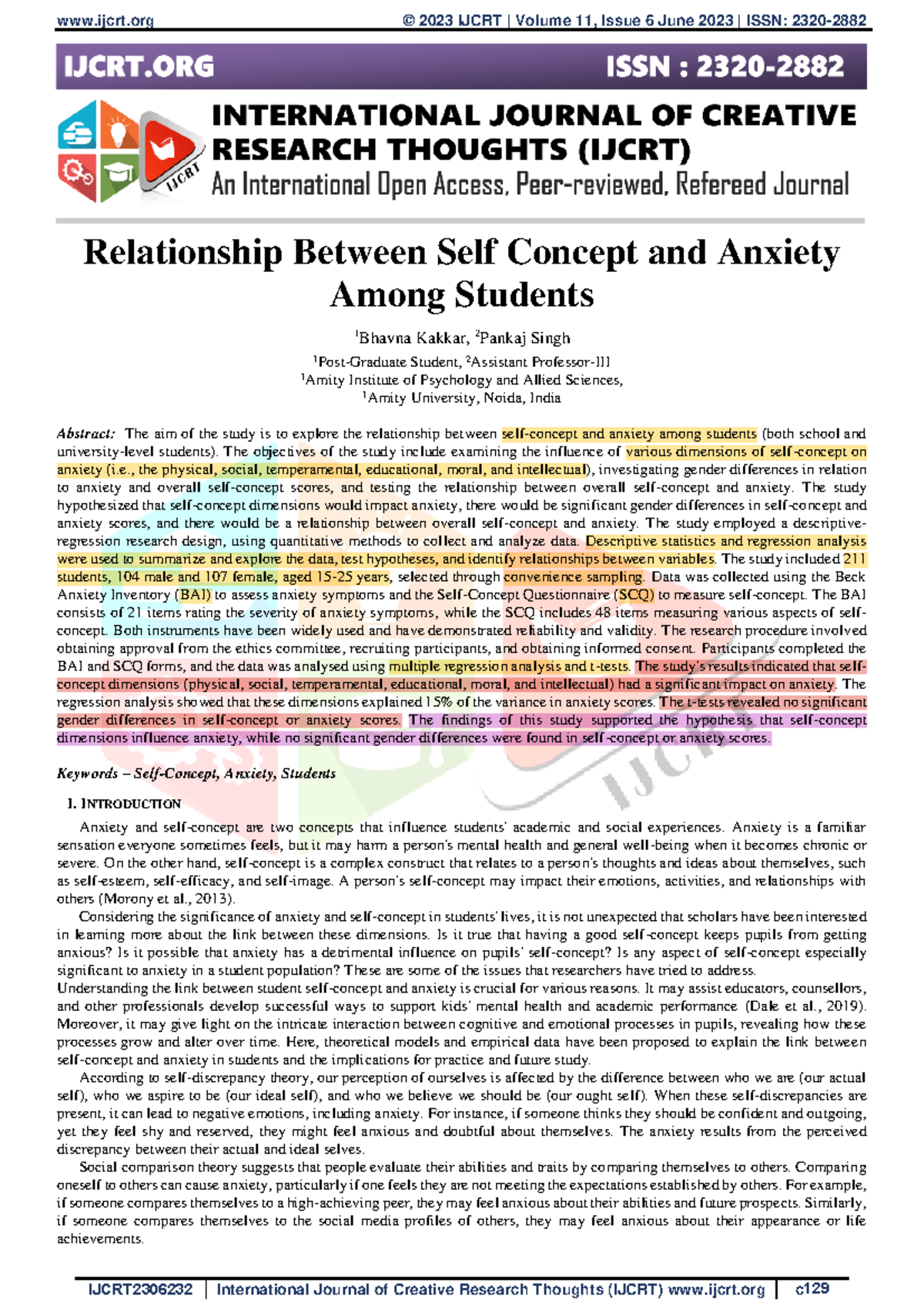 Ijrti - IJSRT - Relationship Between Self Concept and Anxiety Among ...