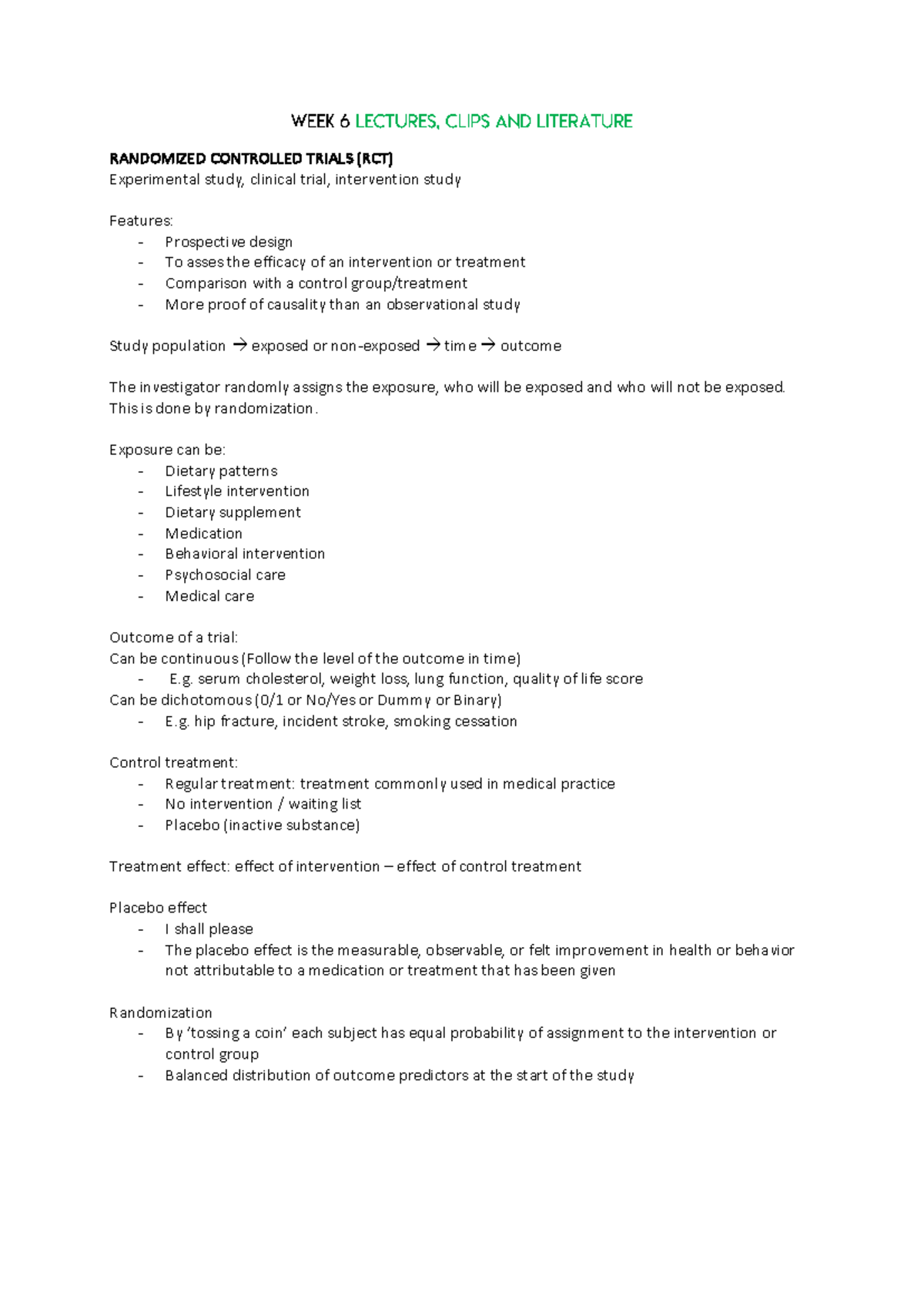 Week 6 Lectures And Book Warning Tt Undefined Function 32 Randomized Controlled Trials Rct