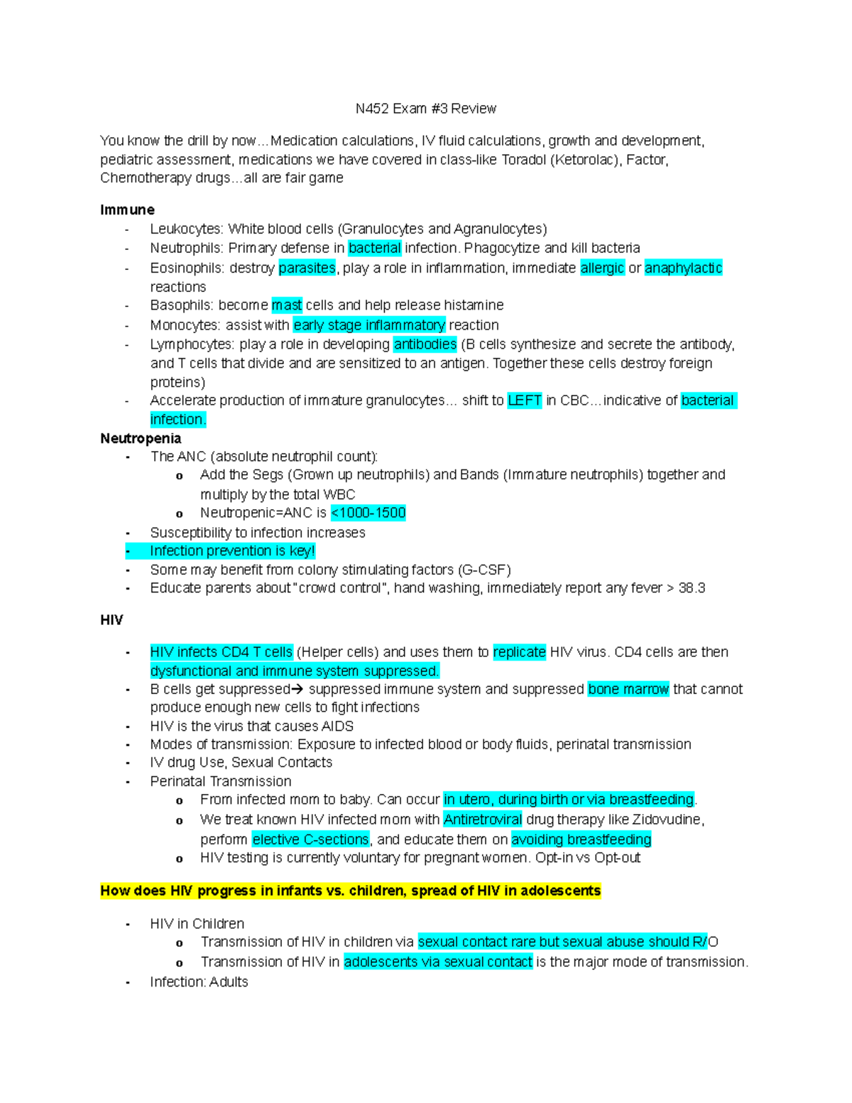 Ped Exam 3 Review - Nursing Pediatric Study Guide/Class notes ...