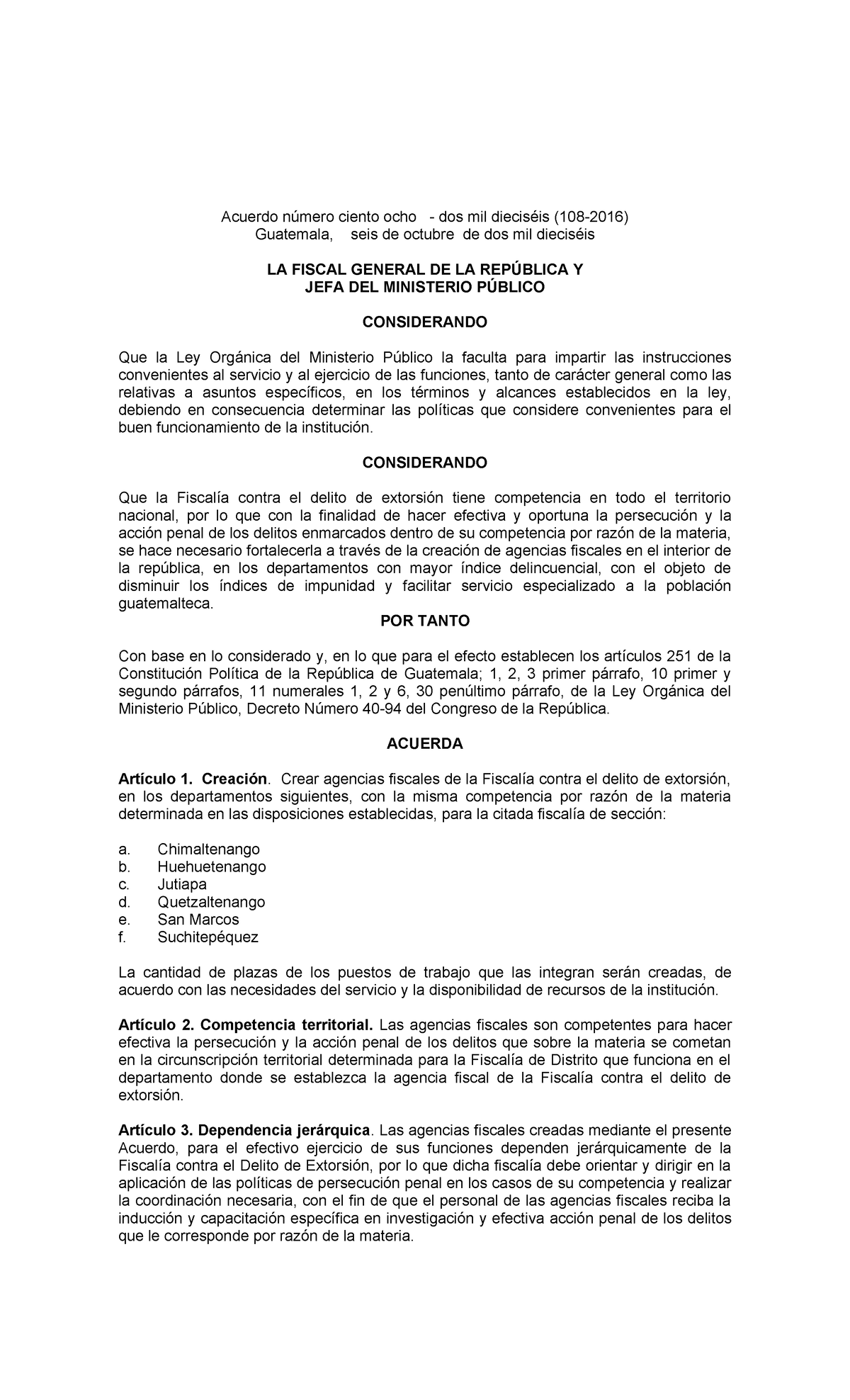 108 crreacion de A. Extrosiones Emma - Acuerdo número ciento ocho - dos ...