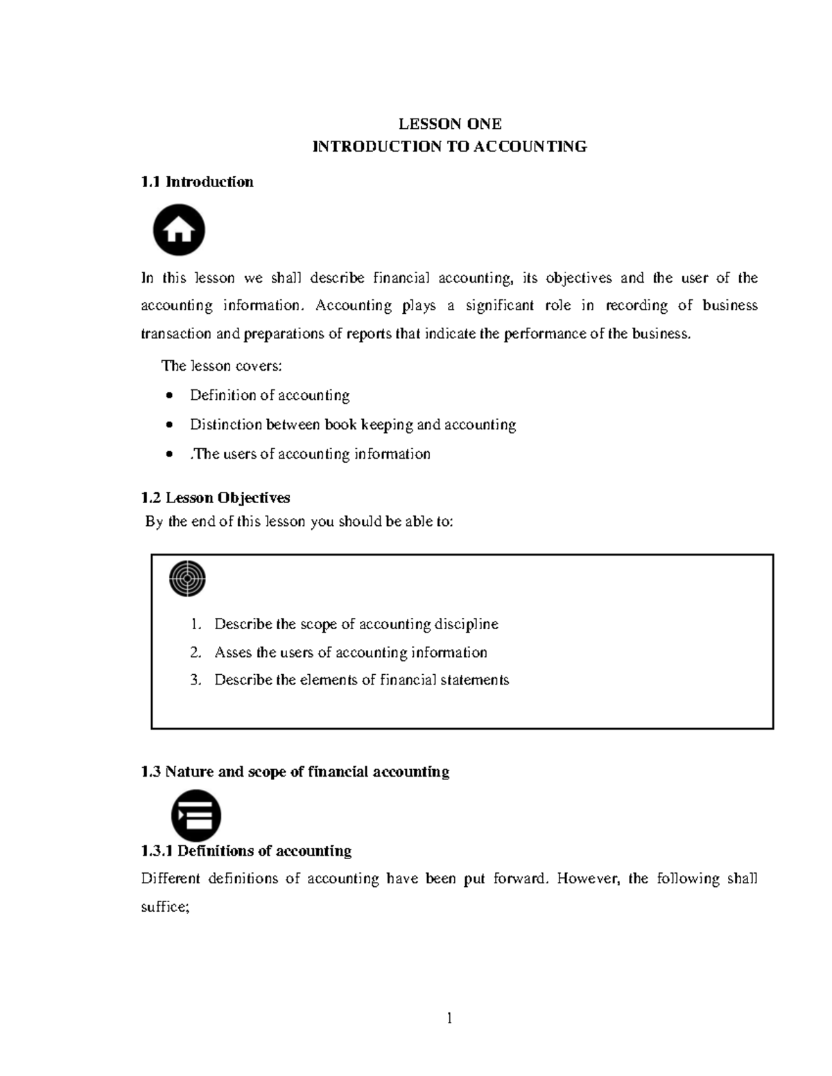 Lesson One-Introduction to Accounting - LESSON ONE INTRODUCTION TO ...