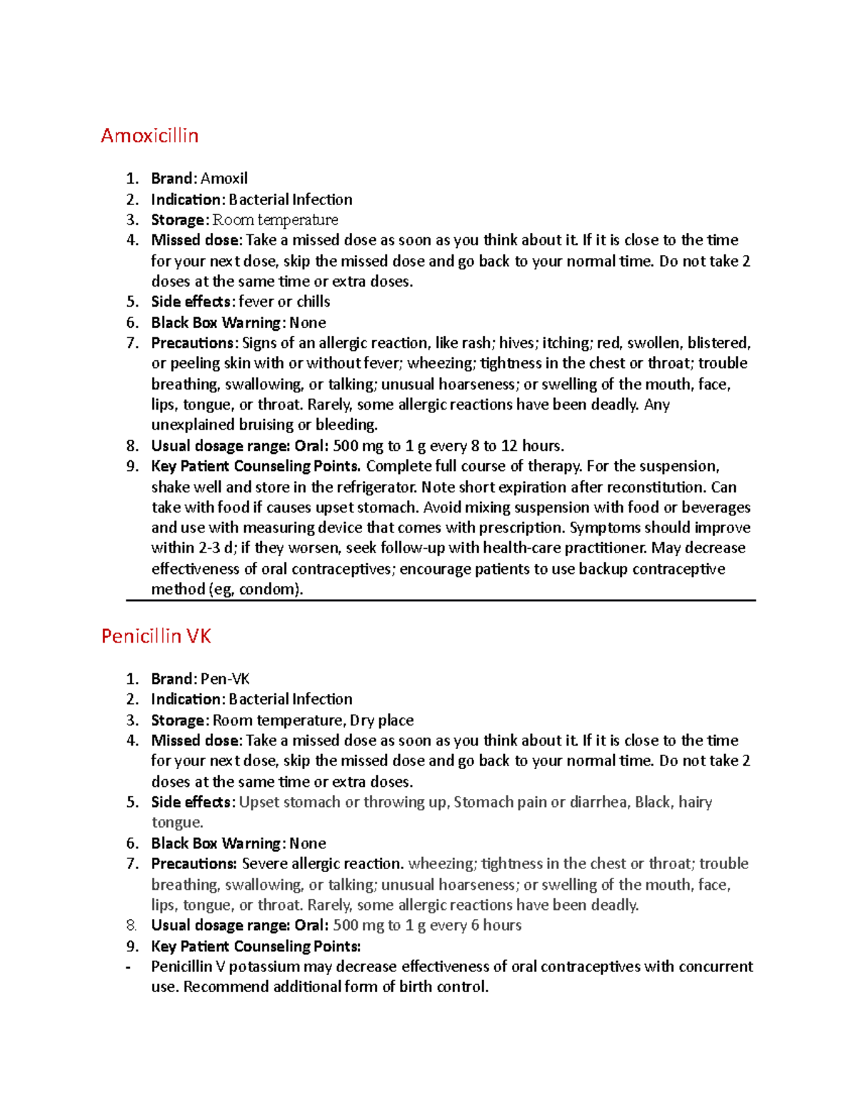Assignment Medications Case - Amoxicillin Brand: Amoxil Indication ...