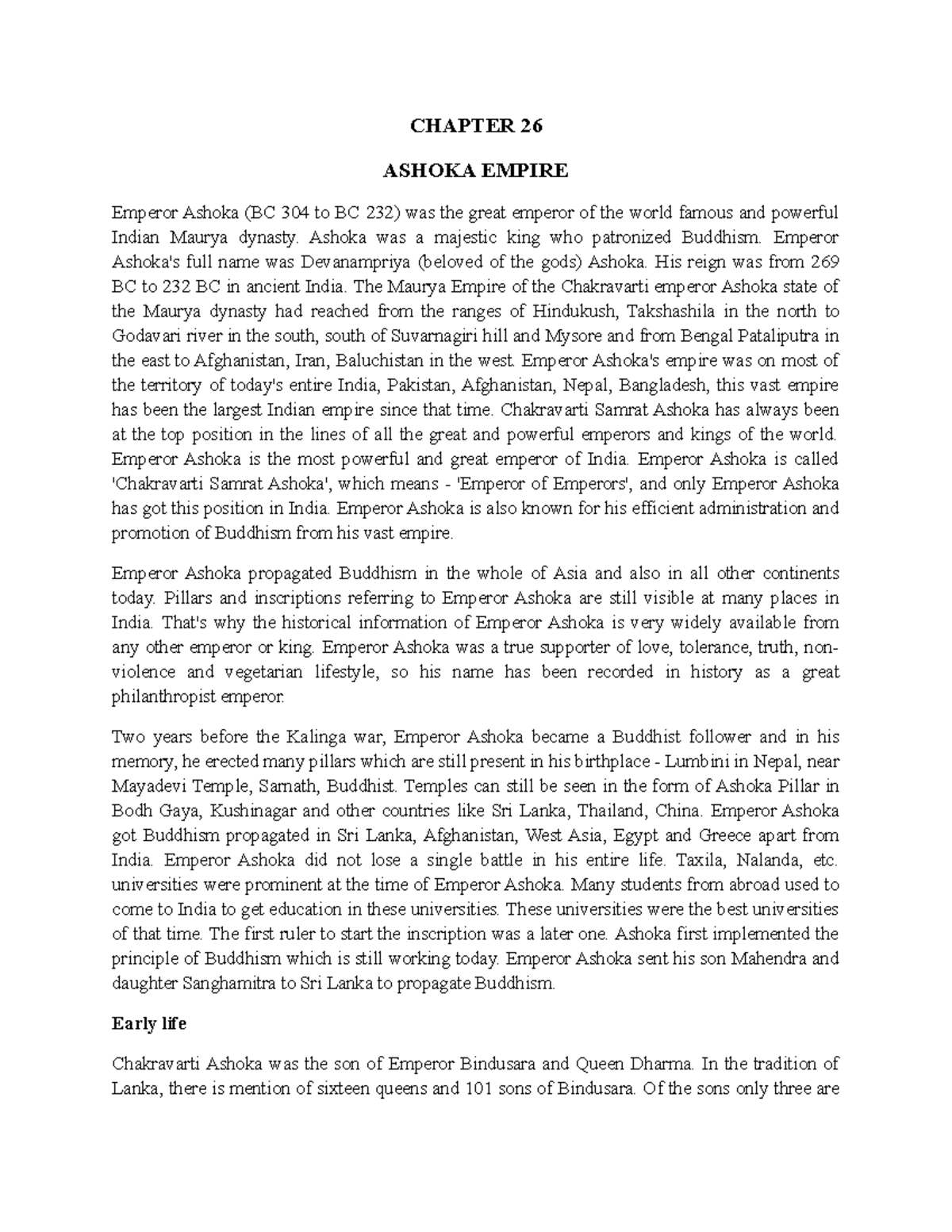 Chapter 26 Ashoka Empire - CHAPTER 26 ASHOKA EMPIRE Emperor Ashoka (BC ...