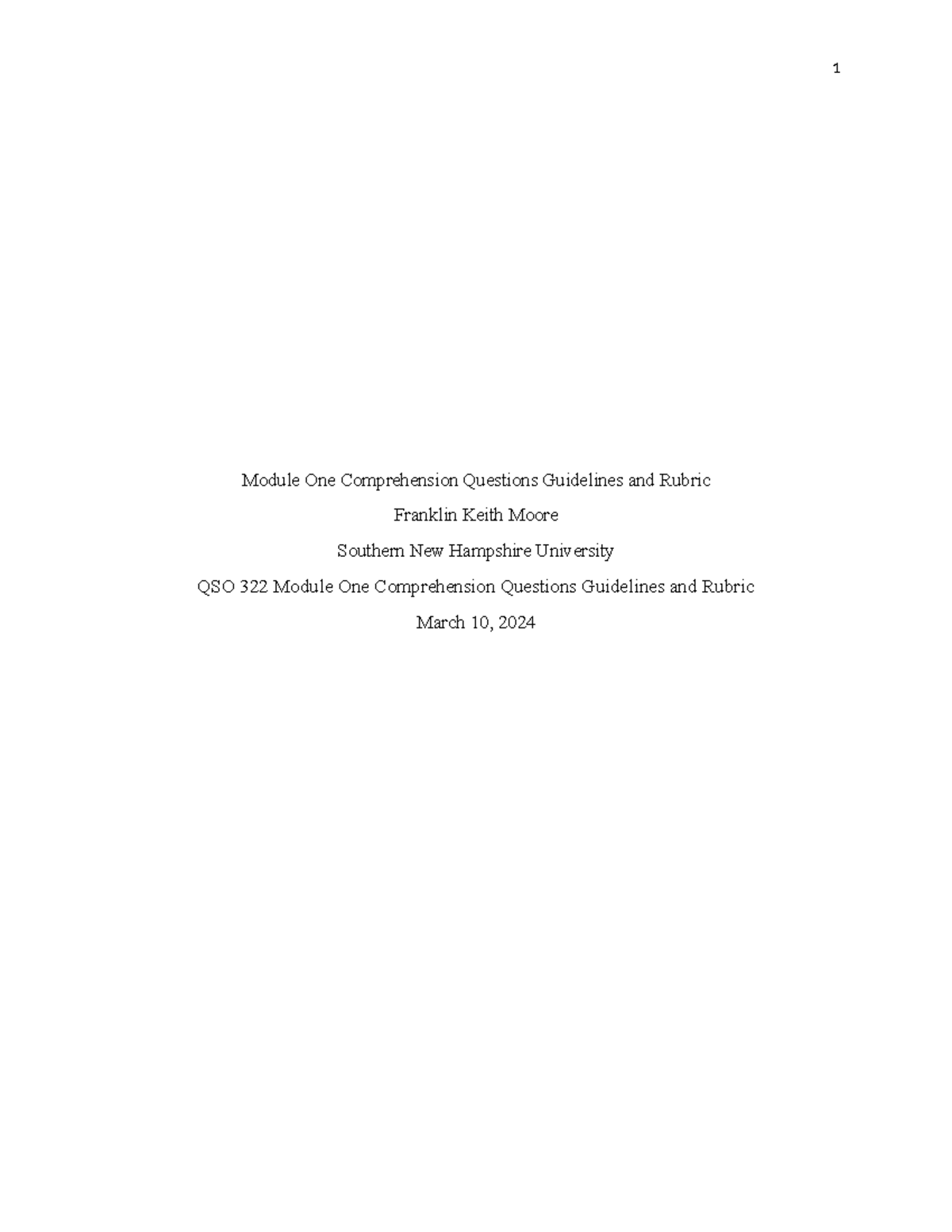 Module One Comprehension Questions Guidelines and Rubric - Use examples ...
