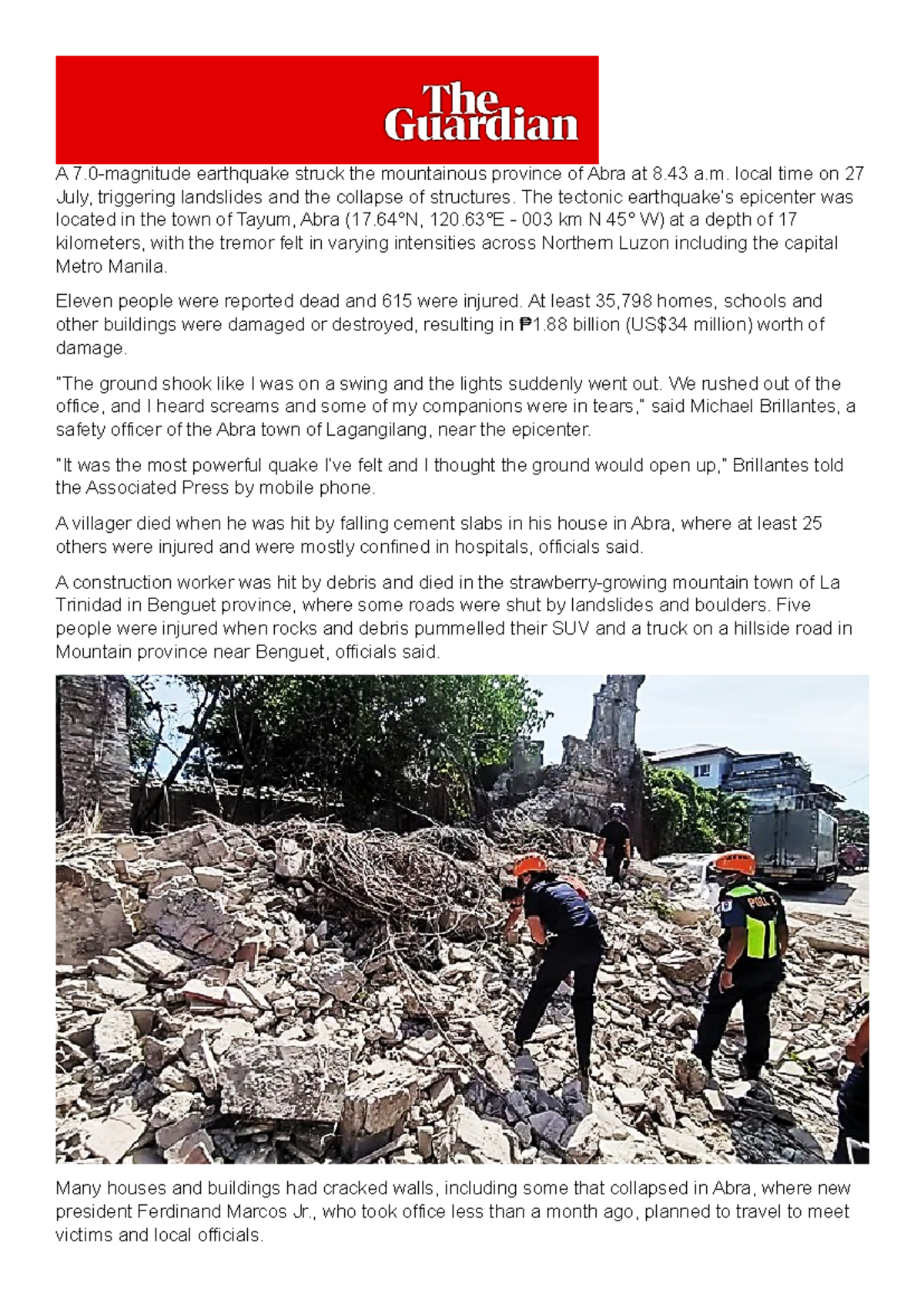 Article - about earthquake - A 7-magnitude earthquake struck the ...