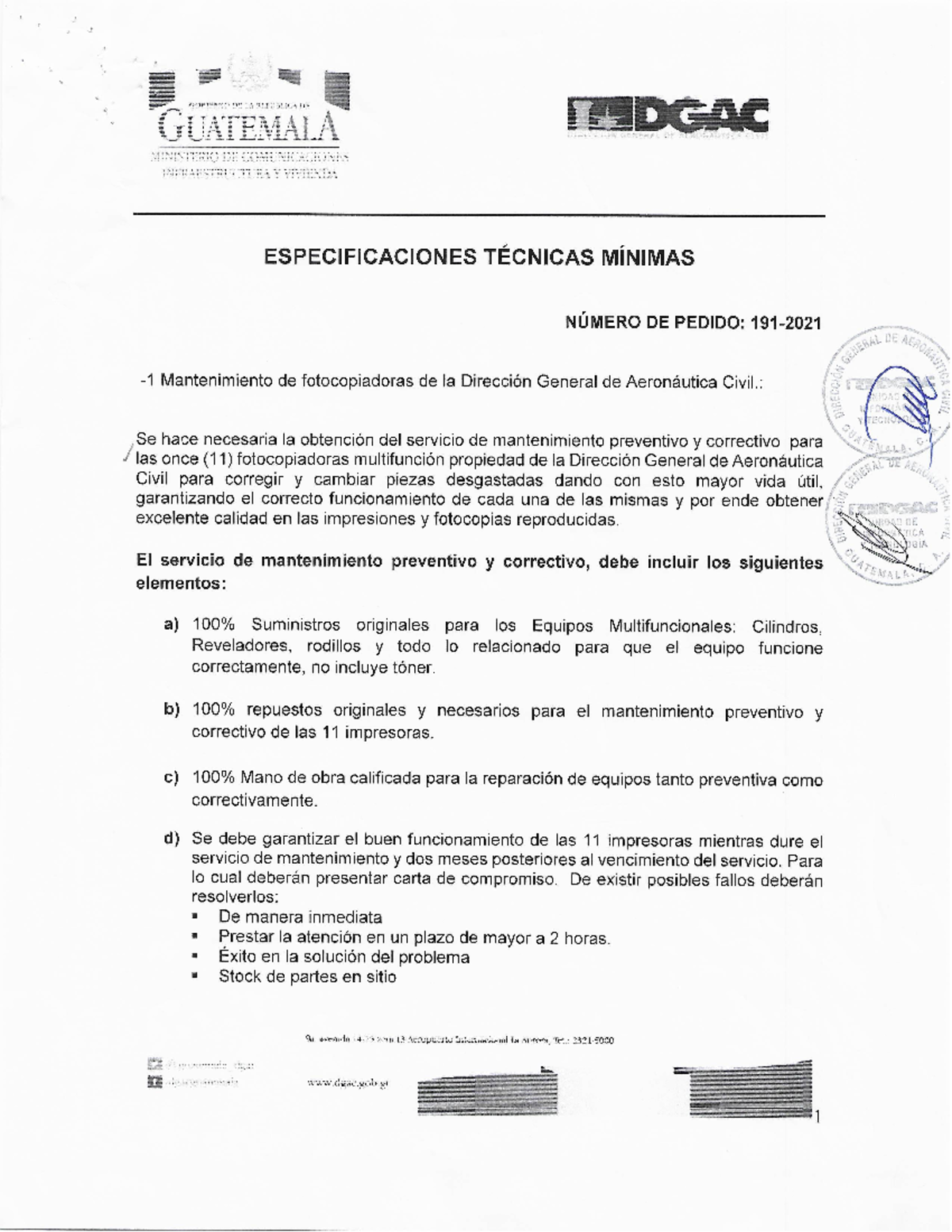 Especificaciones Tecnicas Pedido 191-2021 - Derecho civil - Studocu
