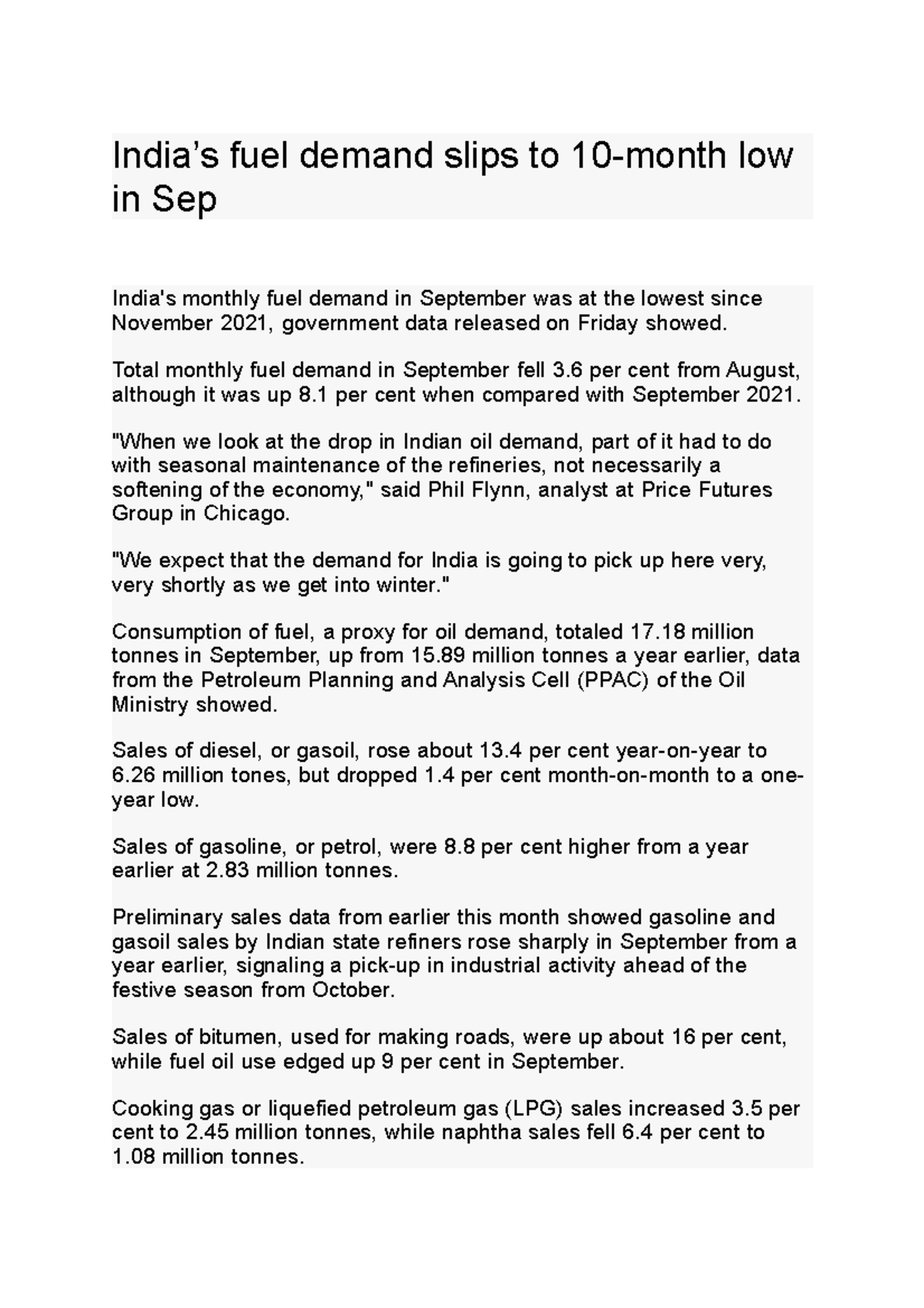 India’s fuel demand slips to 10-month low in Sep - India’s fuel demand ...