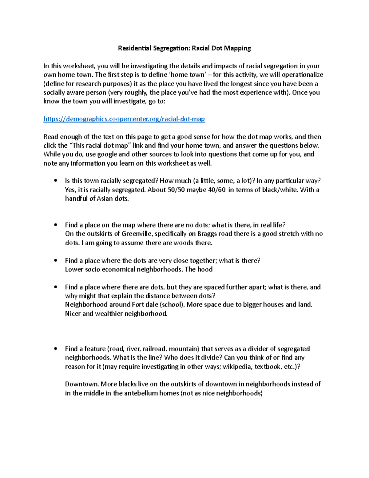 Residential Segregation Worksheet - Residential Segregation: Racial Dot ...