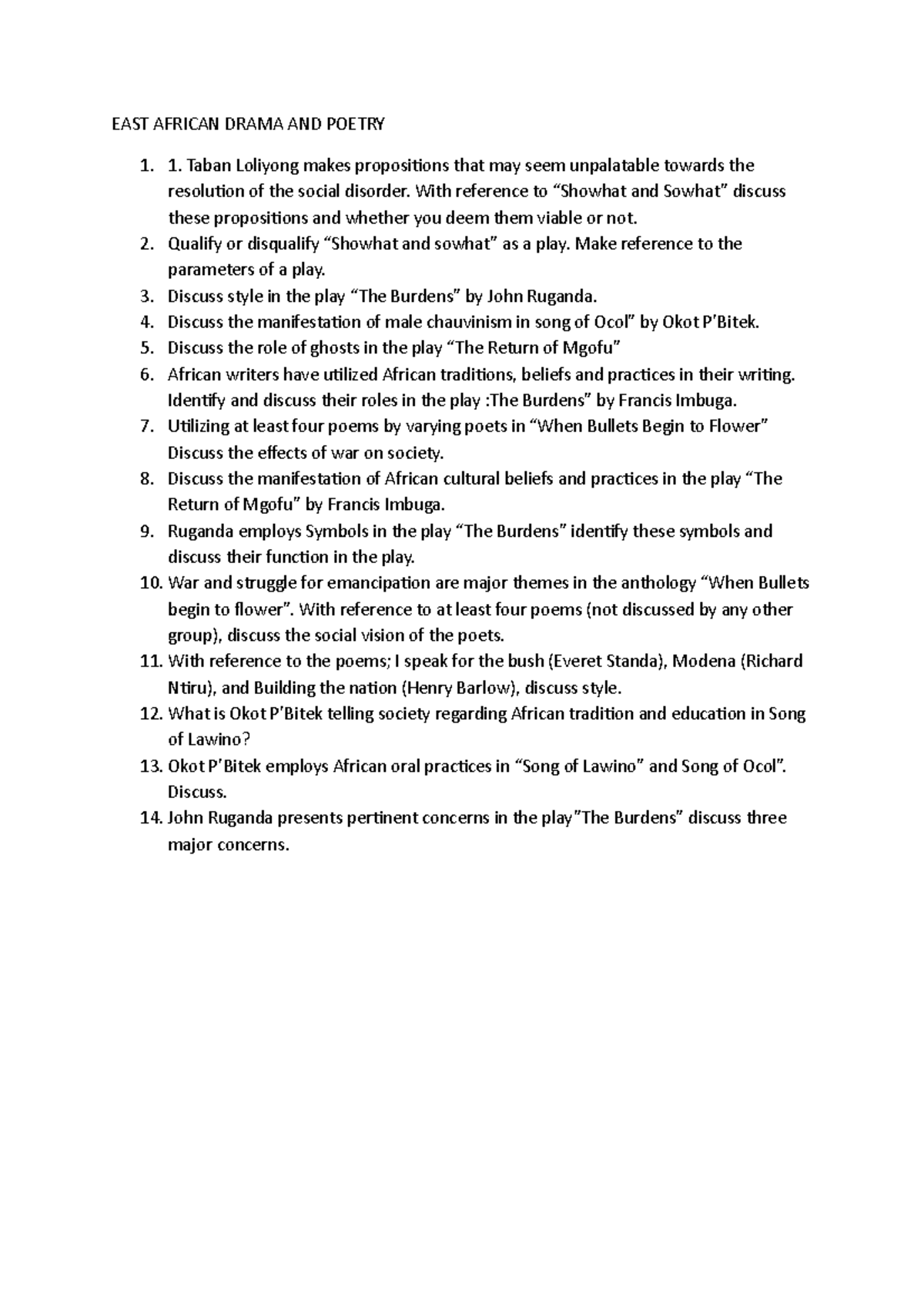 ALLB202 EAST African Drama AND Poetry - EAST AFRICAN DRAMA AND POETRY ...