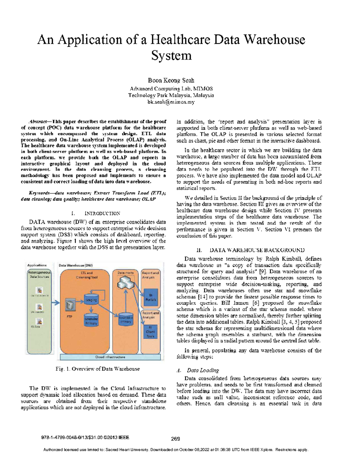 An application of a healthcare data warehouse system - An Application ...