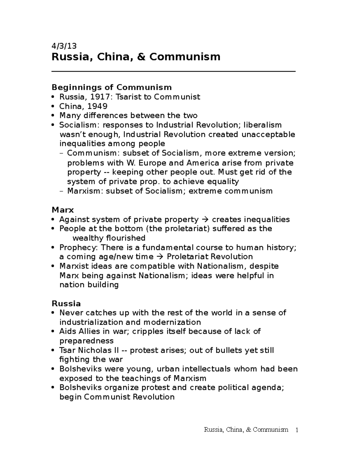 17 - Russia, China, & Communism - Russia, China, Communism Beginnings ...