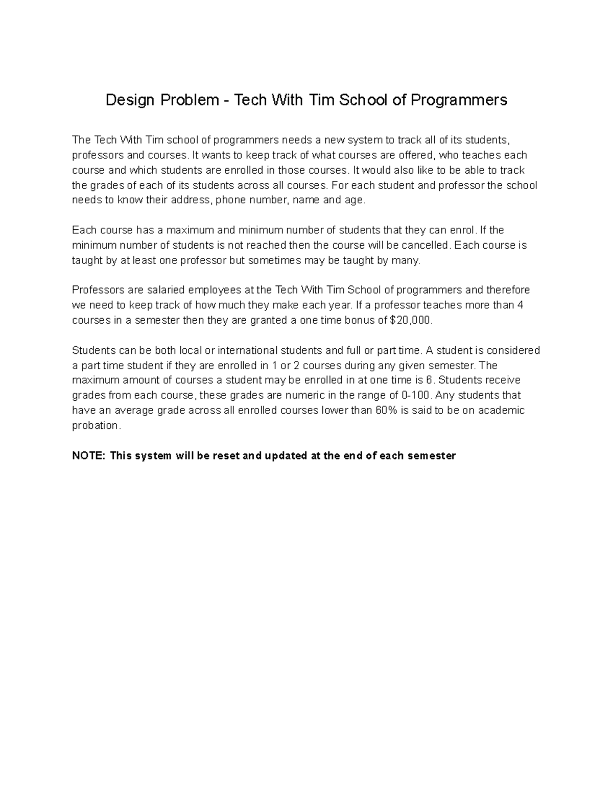 Design Question - Give detail lesson - Design Problem - Tech With Tim ...