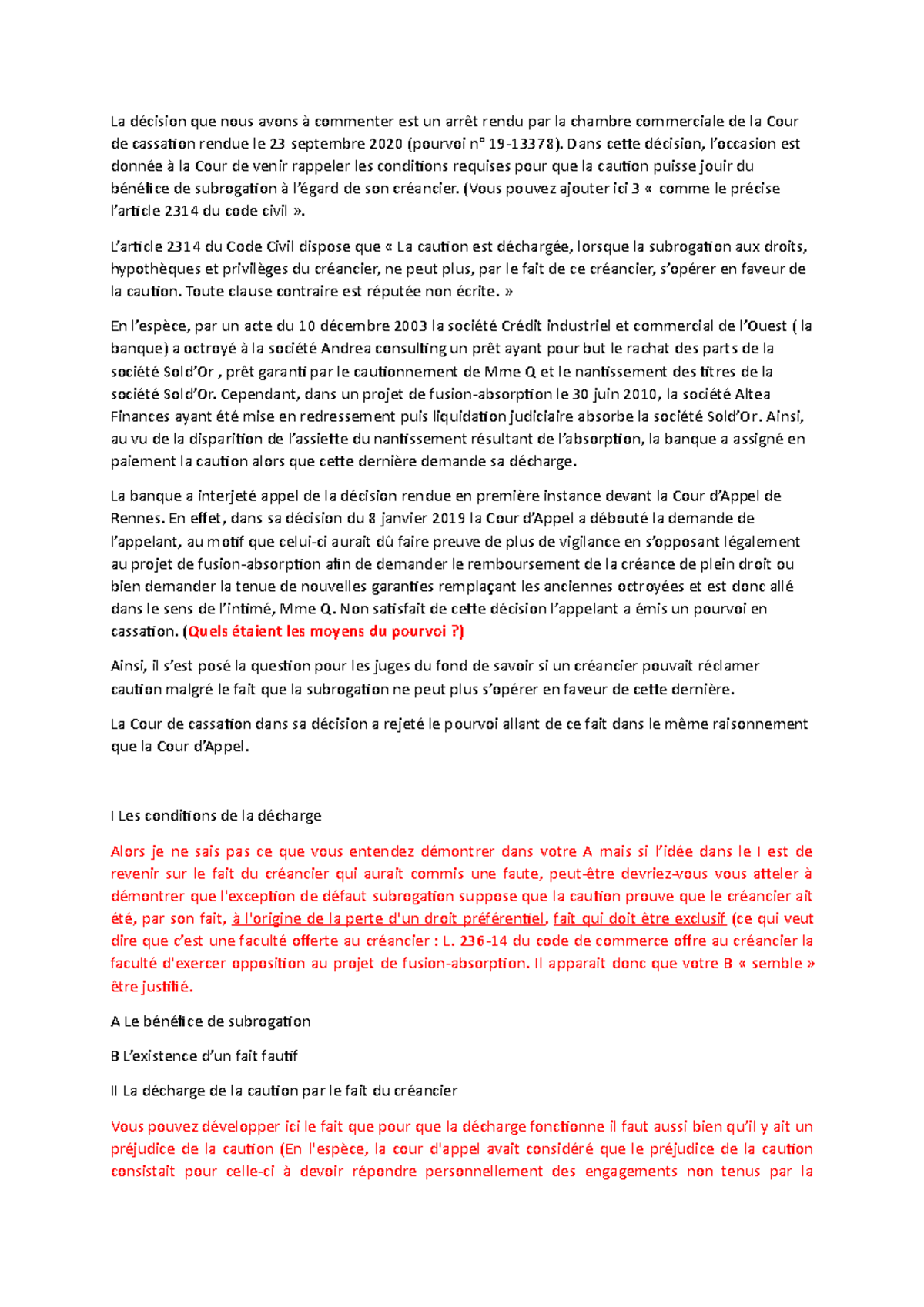 Commentaire d' arrêt - Cour de cassation rendue le 23 septembre 2020 ...