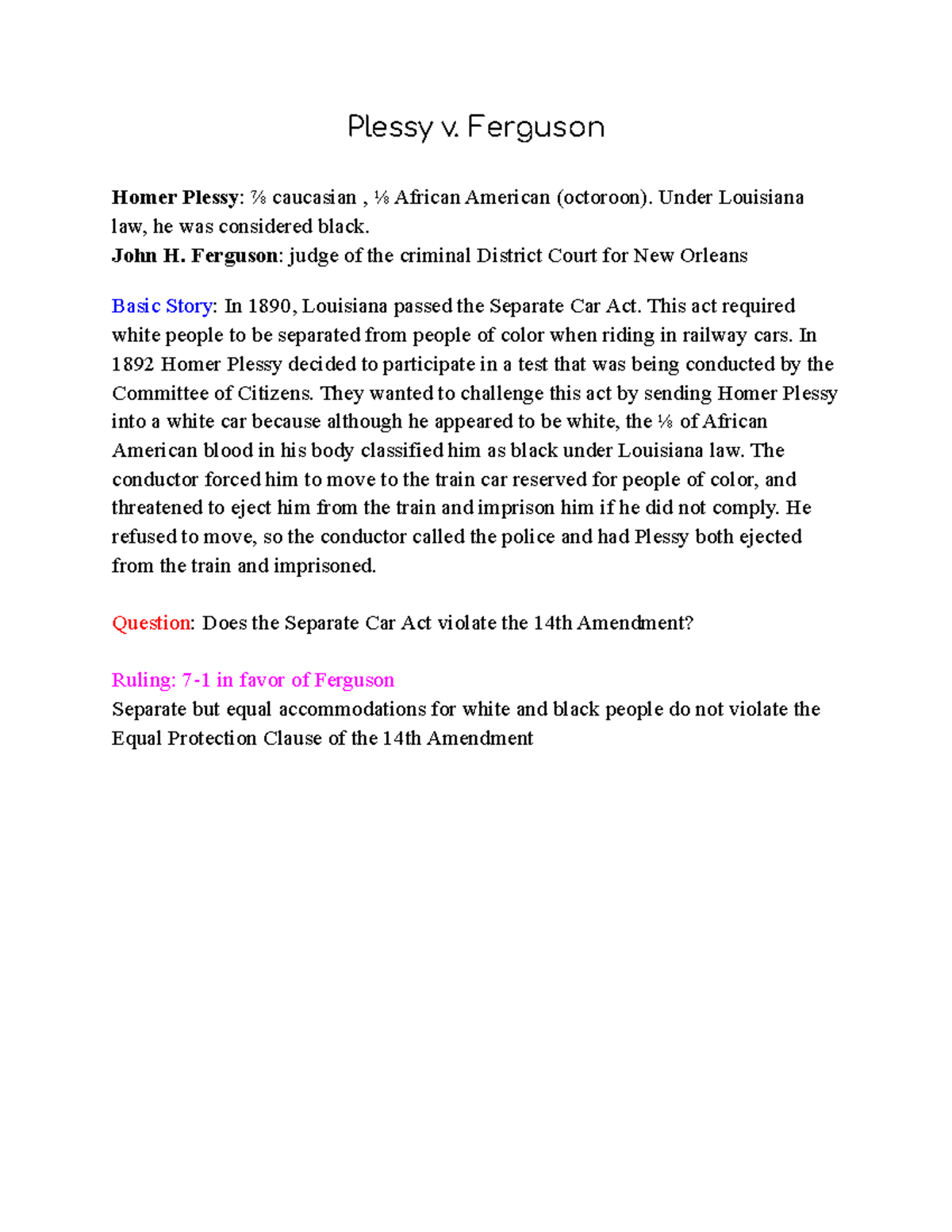 Plessy v Ferguson Afroam 236 - Plessy v. Ferguson Homer Plessy : ⅞ ...