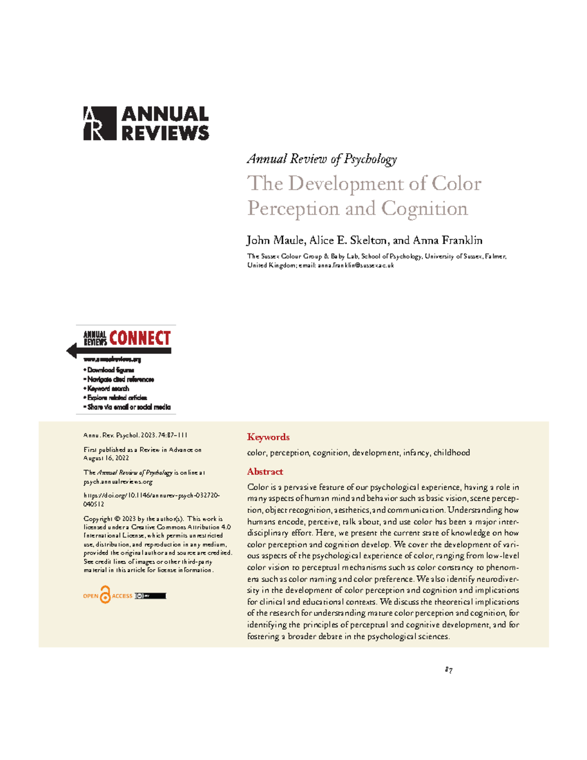 Development of Color Perception and Cognition - Annual Review of ...