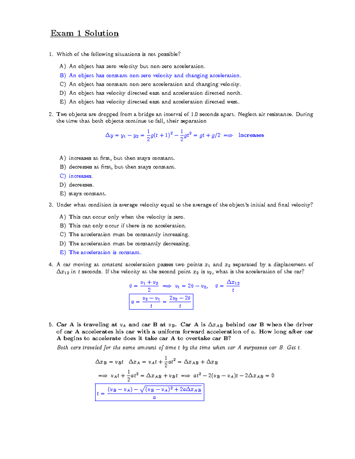 Exam1 sol - Exam 1 Questions - Exam 1 Solution Which of the following situations is not possible ...