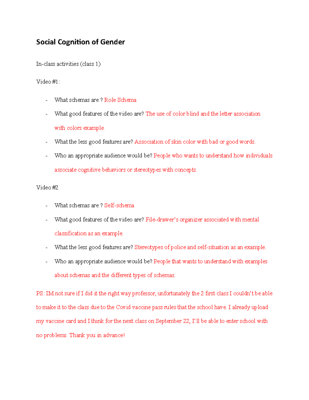 In-class activity #1 - gender - Social Cognition of Gender In-class ...