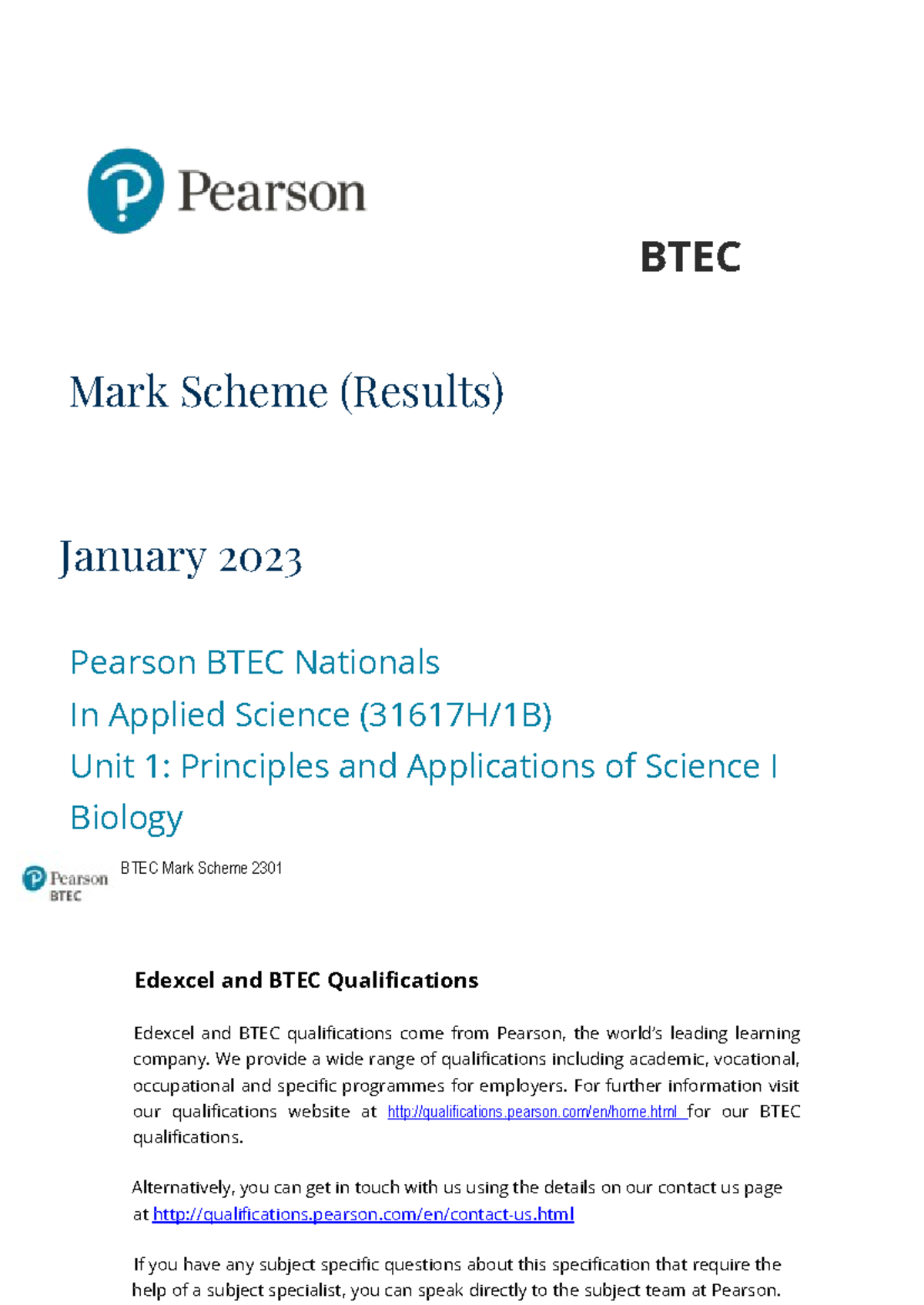 L3 Unit1 Jan23 MS - .......... - BTEC Mark Scheme (Results) January 2023 Pearson BTEC Nationals ...