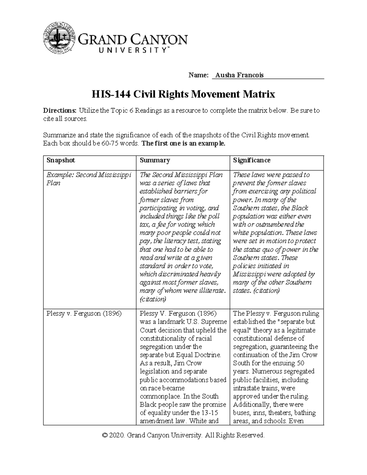 History Ausha 92423 - Hvhhb - Name: Ausha Francois HIS-144 Civil Rights ...
