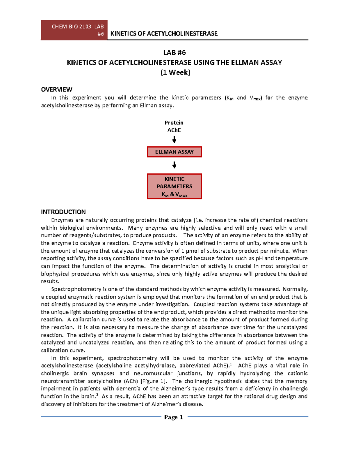 2023 CB 2L03 Lab #6 Kinetics of aceylcholinesterase using the ellman ...