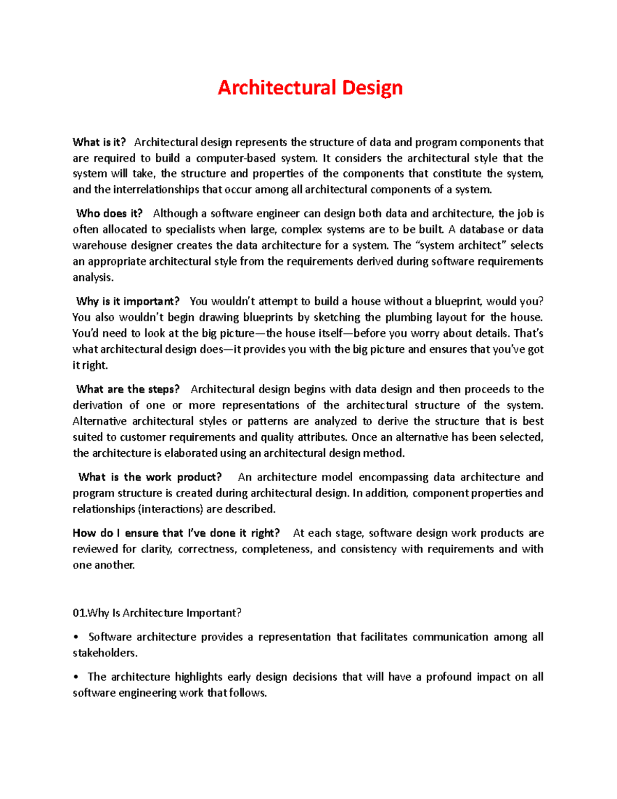 Architectural Design SE Software Engineering Studocu
